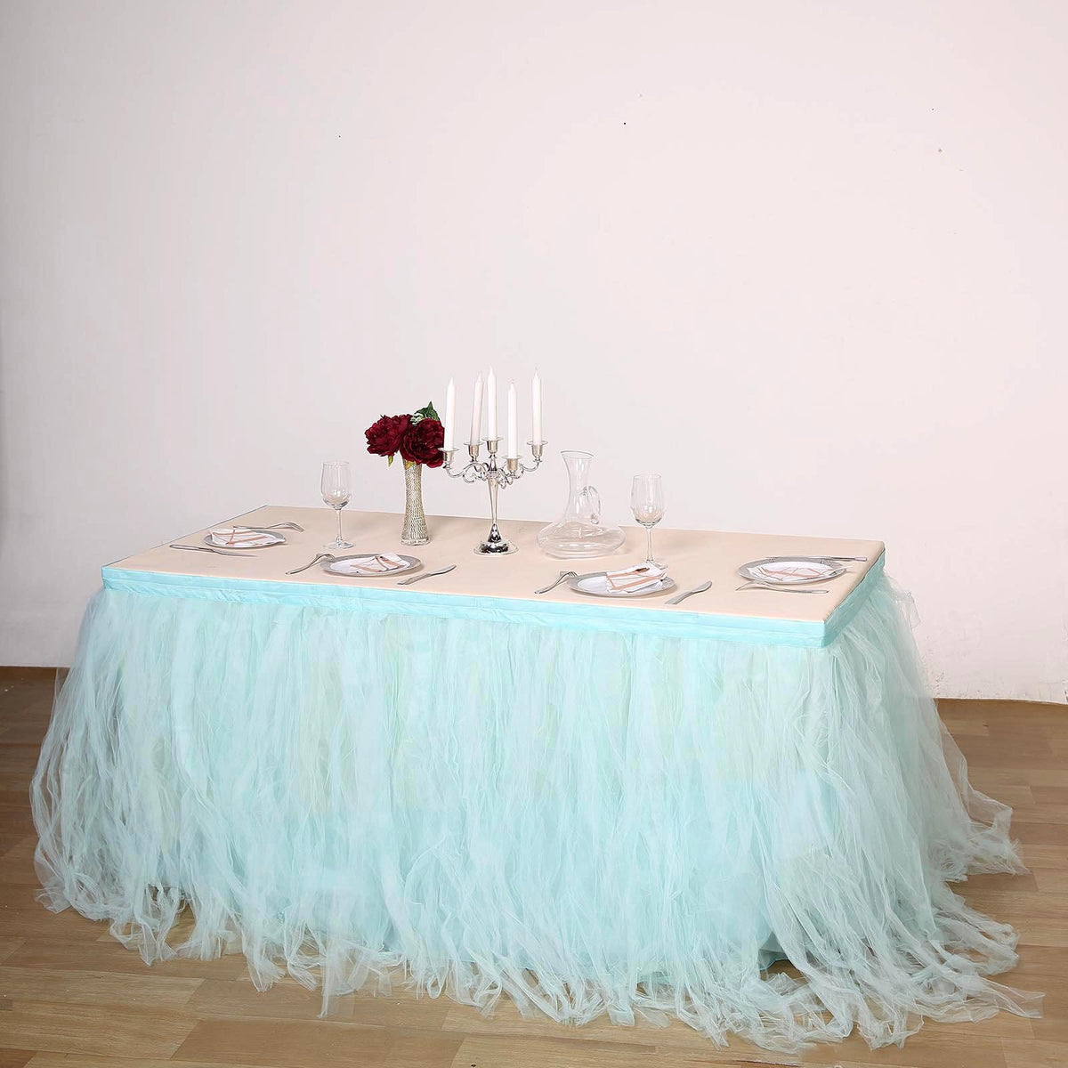 4 Layer Tulle Tutu Pleated Table Skirts - 14ft – eHomemart