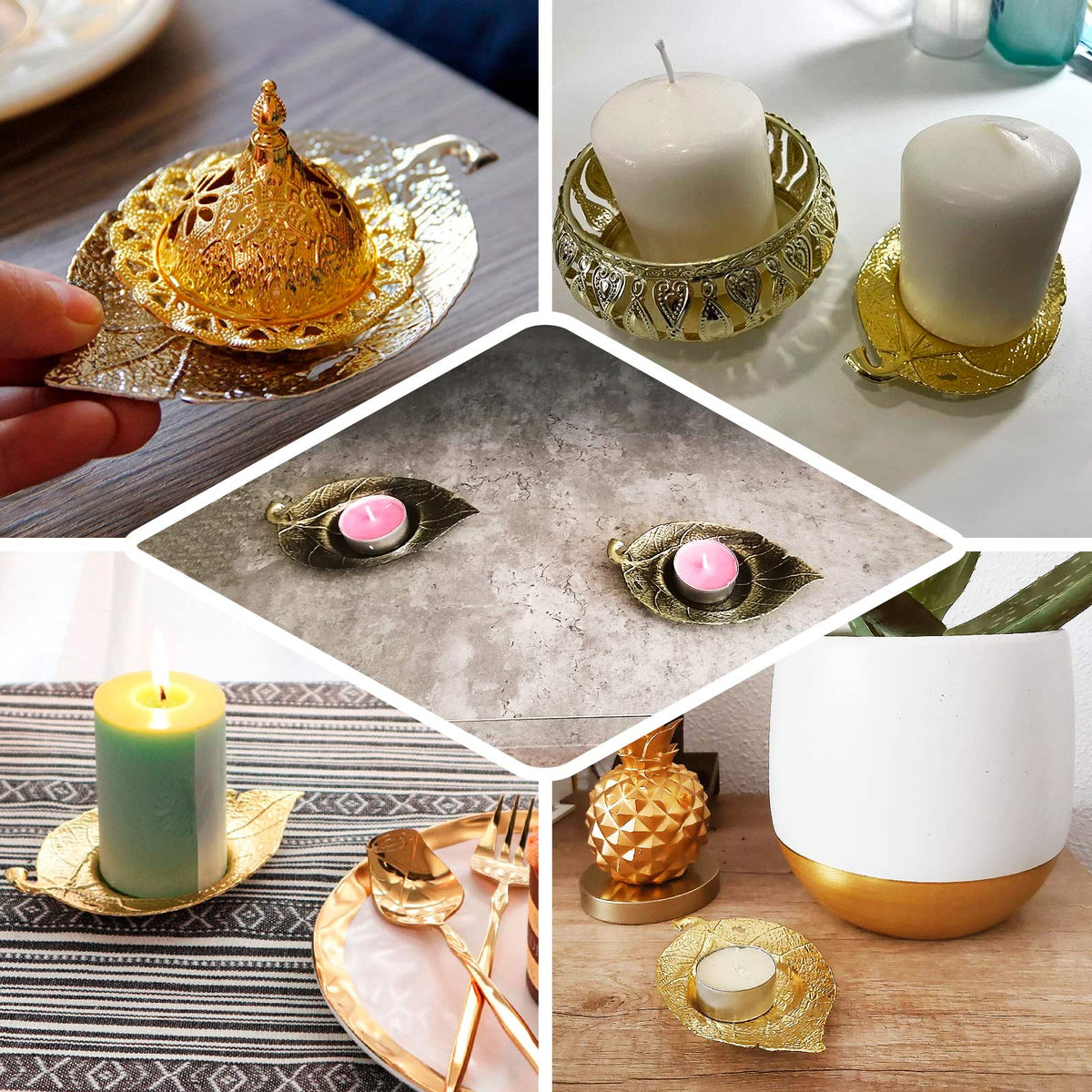 Shiny Metal Maple Leaf Candle Holders | eHomemart