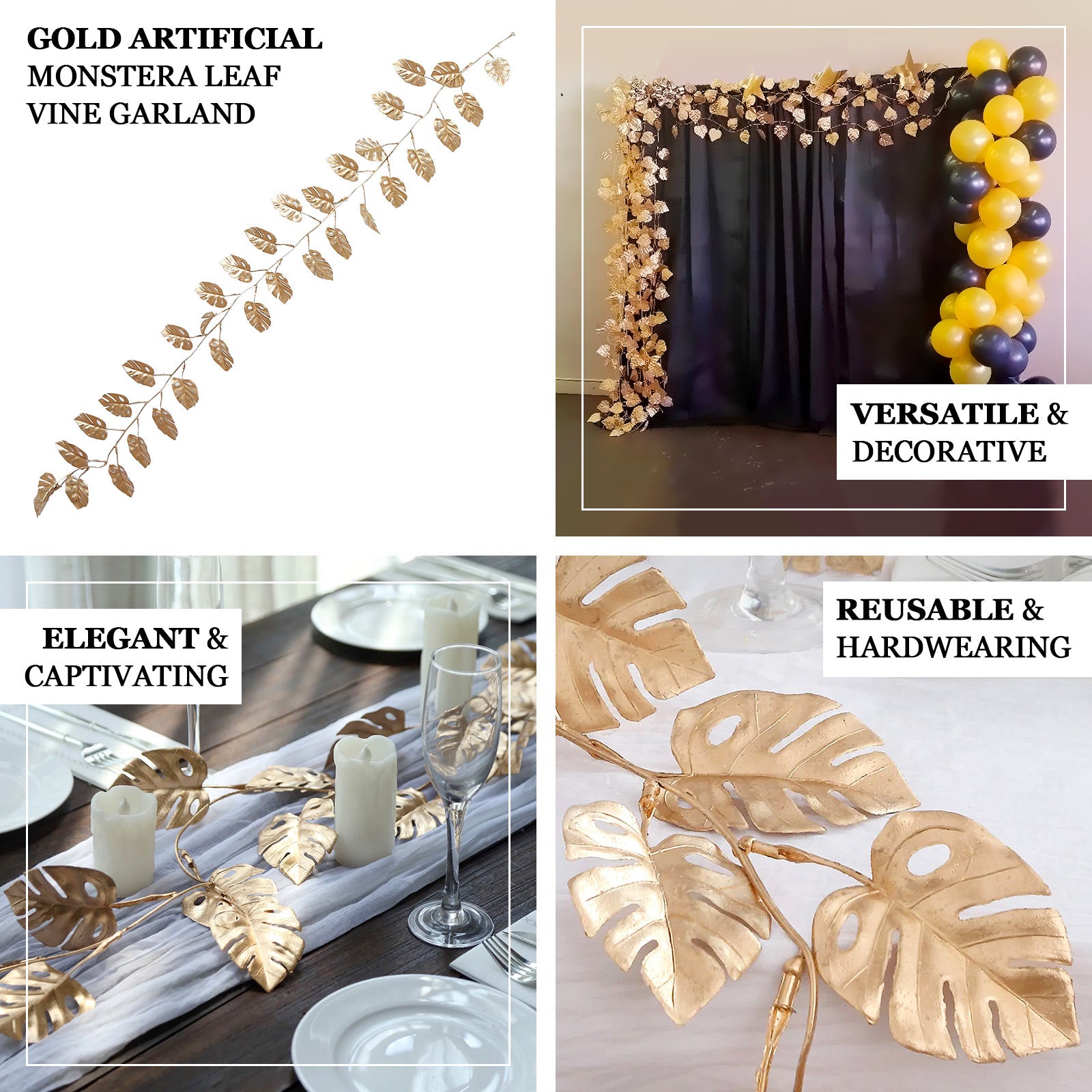 Metallic Gold Artificial Monstera Leaf Garland Plant | eHomemart