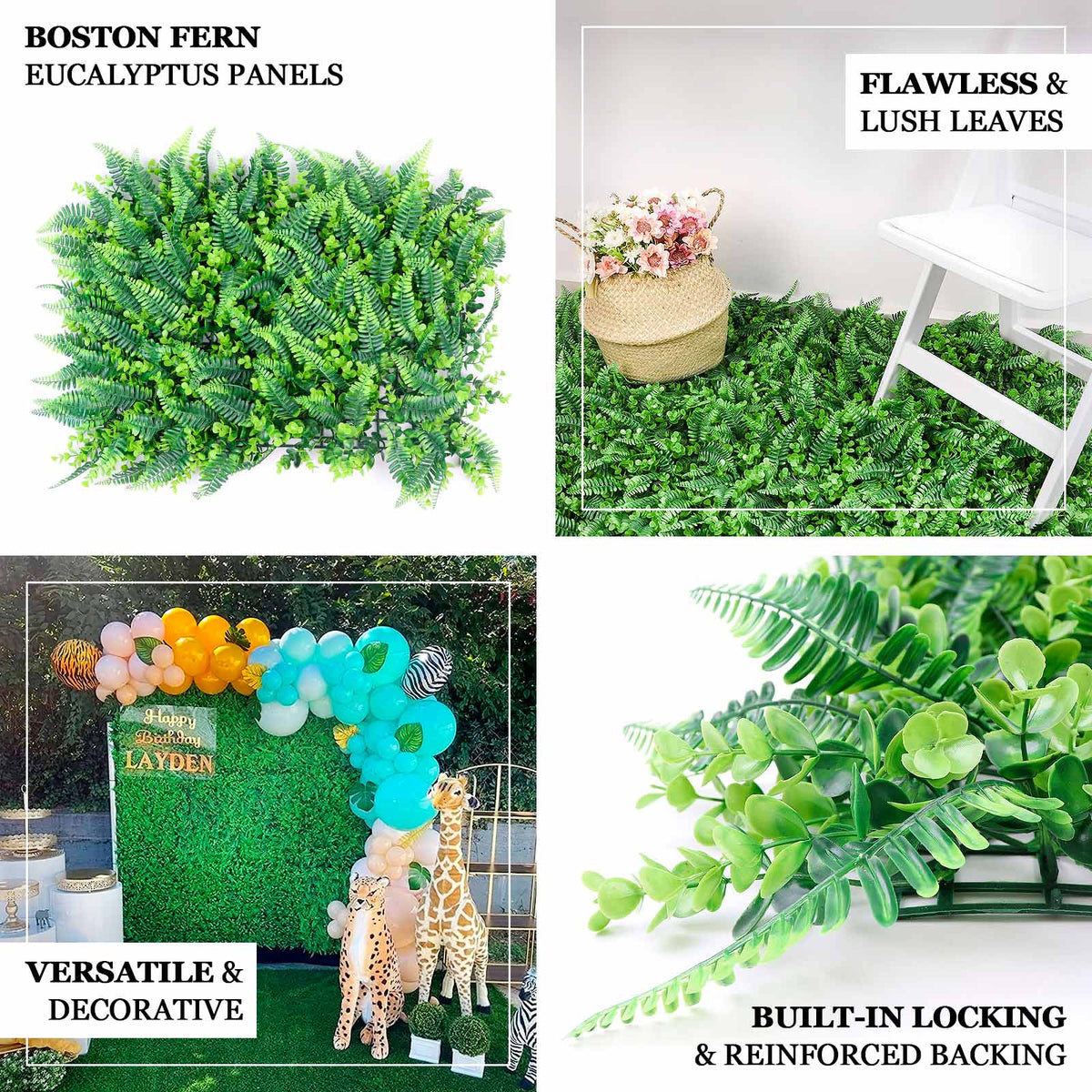 Artificial Boston Fern Eucalyptus Boxwood Greenery Garden Wall – eHomemart