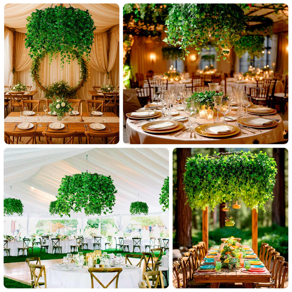 Green Artificial Ivy Leaves Hanging Flower Chandelier, Round Draping ...
