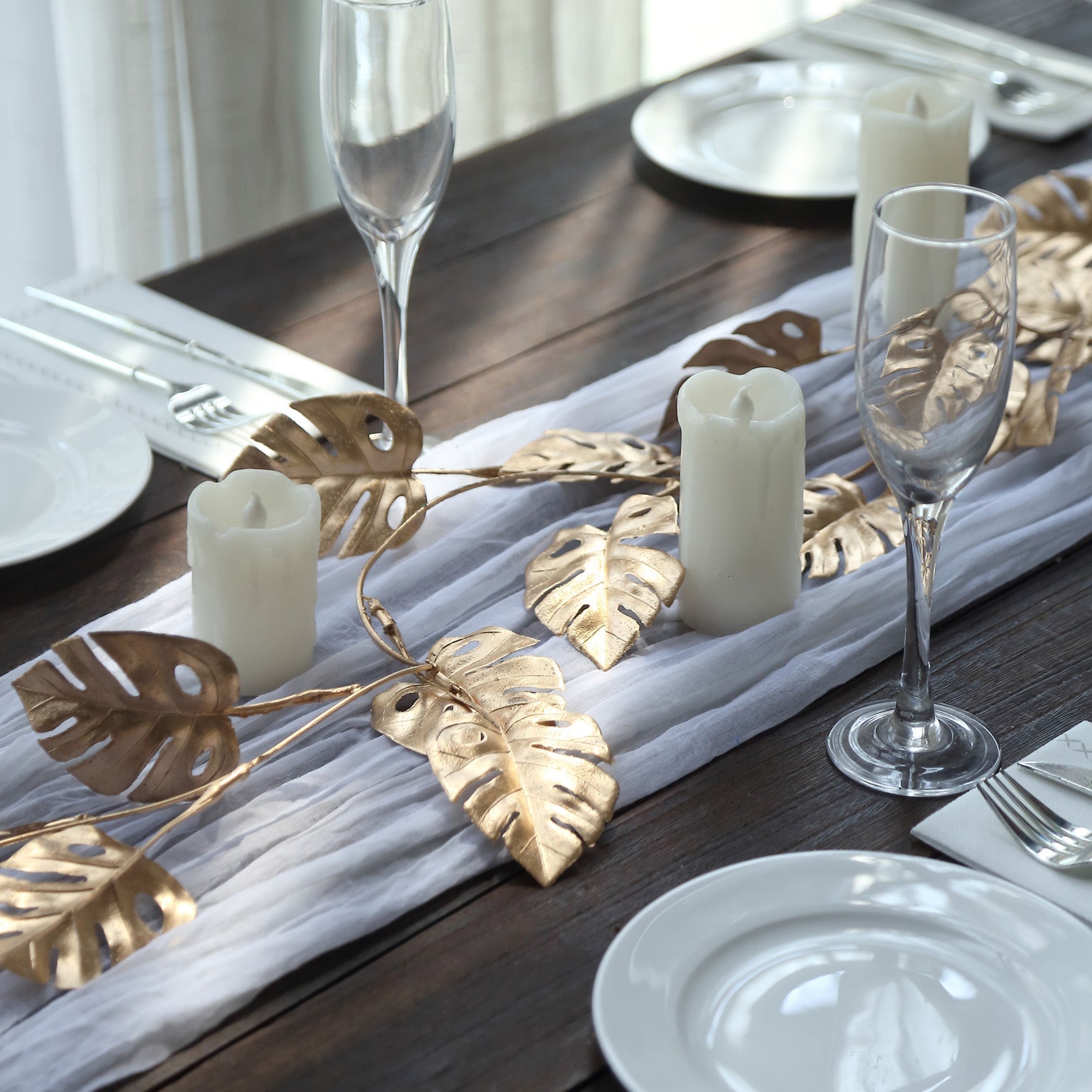 Metallic Gold Artificial Monstera Leaf Garland Plant | eHomemart