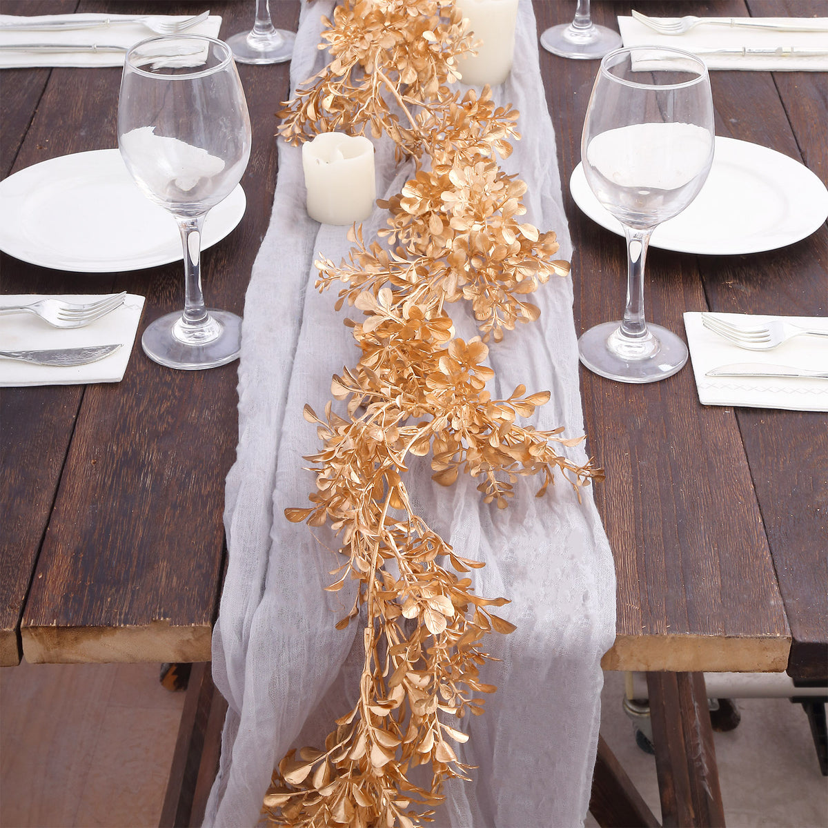 Metallic Gold Artificial Boxwood Leaf Table Garland Faux Hanging Vine ...