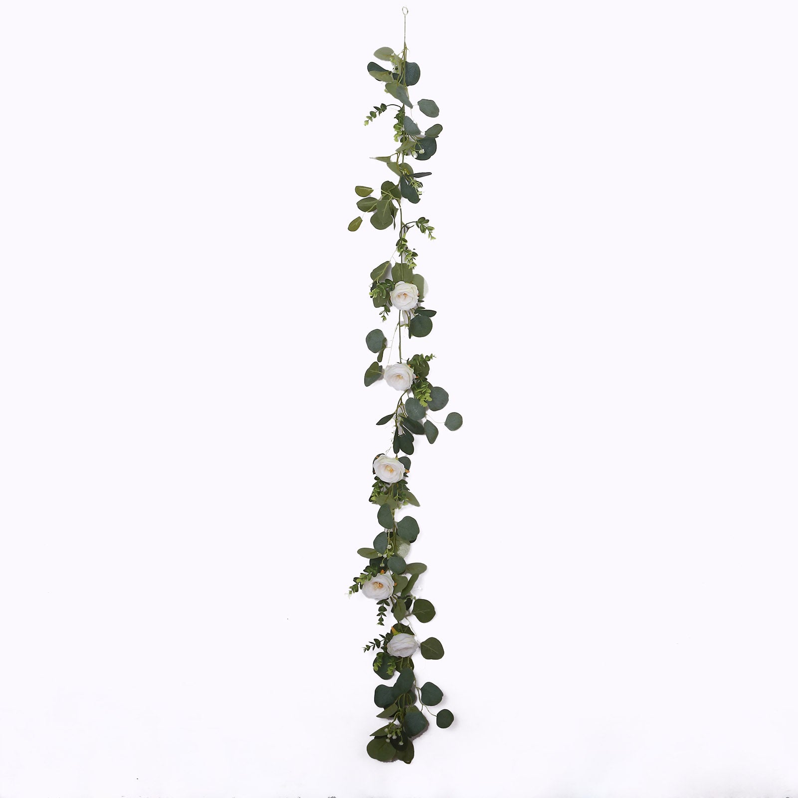 Artificial Eucalyptus Leaf Table Garland With 7 White Rose Flower Head ...