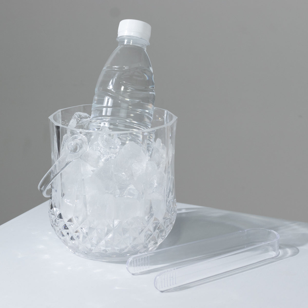 3-Pack Clear Plastic Small Ice Buckets with Handle & Tongs | eHomemart