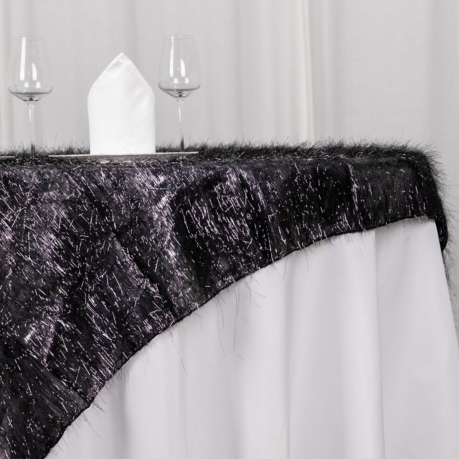 Metallic Fringe Shag Tinsel Square Polyester Table Overlay 72" – eHomemart