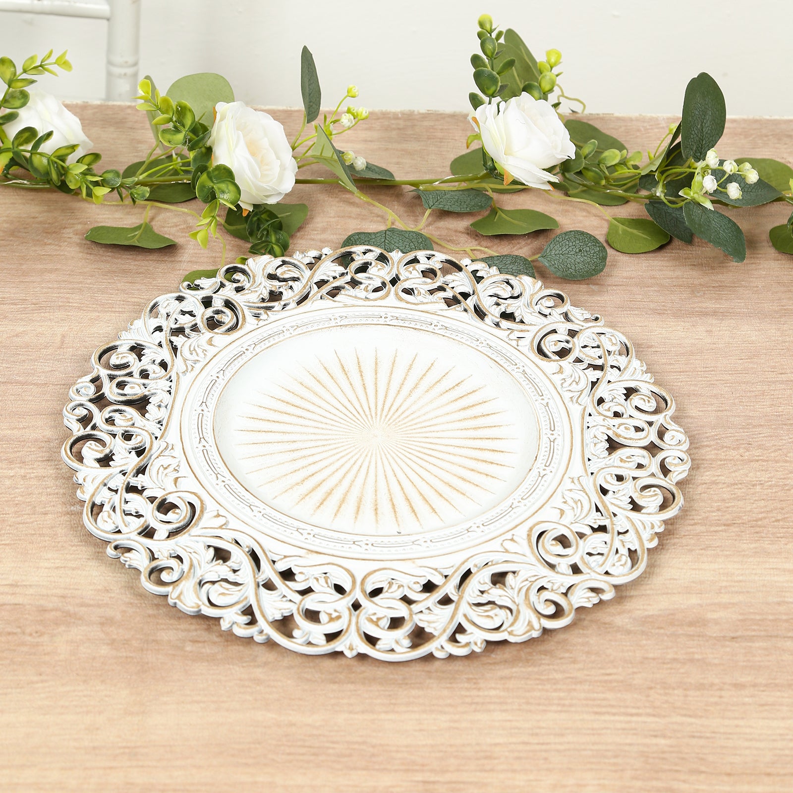 Vintage Floral Acrylic Charger Plates With Carved Borders – eHomemart