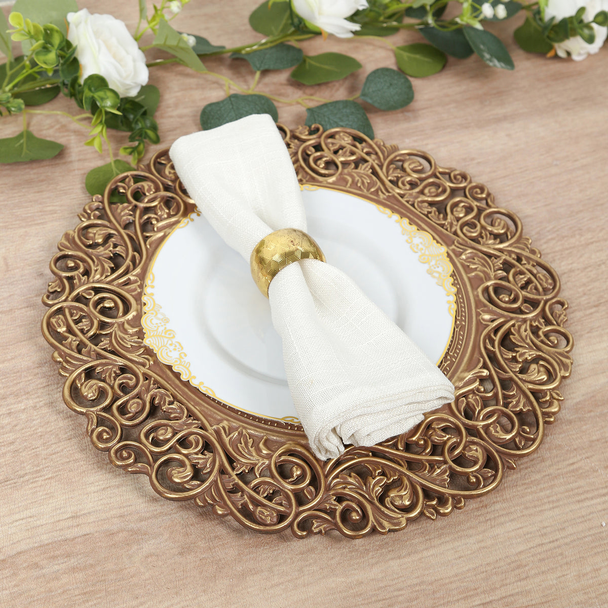 Vintage Floral Acrylic Charger Plates With Carved Borders – eHomemart