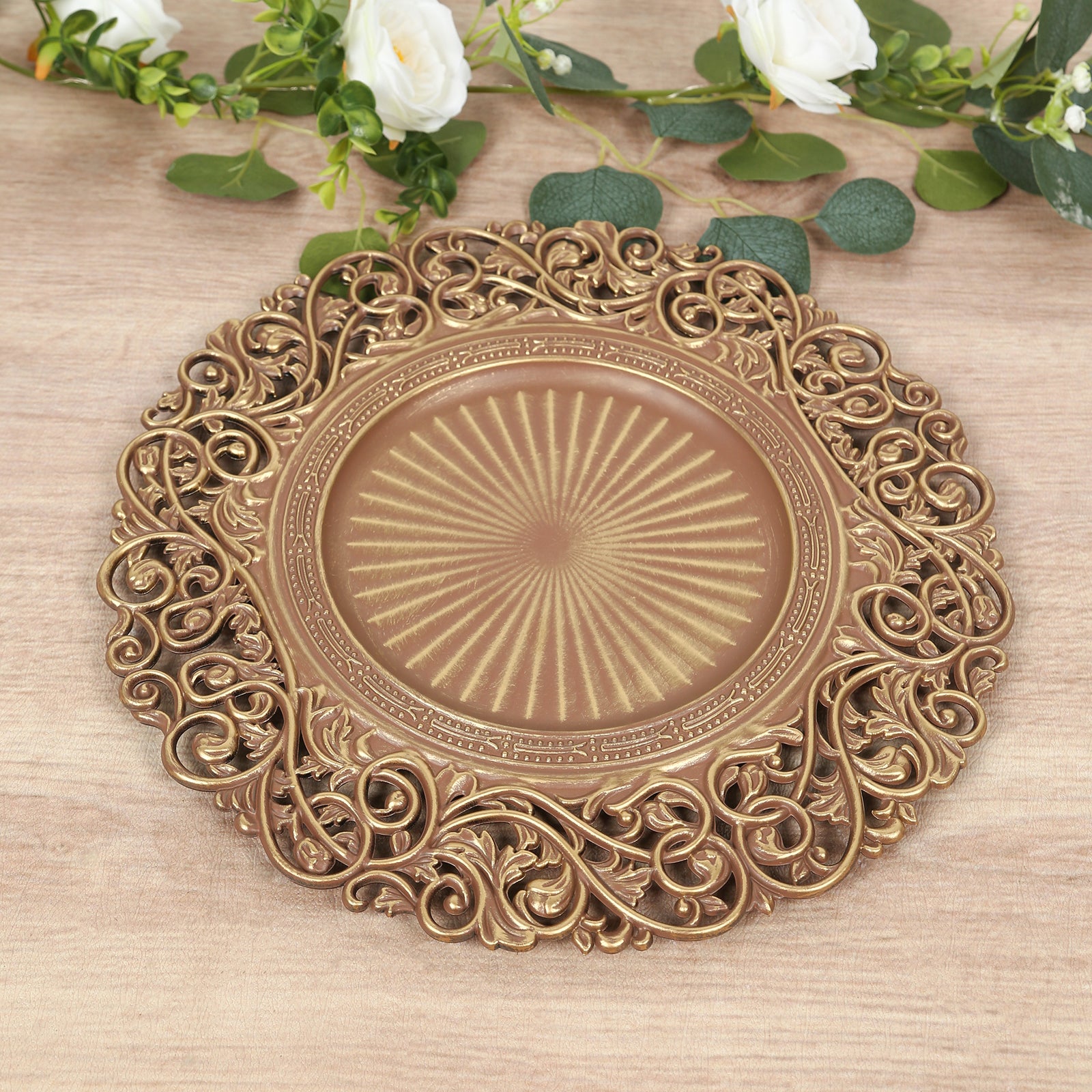 Vintage Floral Acrylic Charger Plates With Carved Borders – eHomemart
