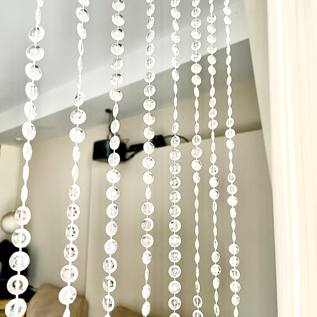 Acrylic Crystal Beaded Curtain with Polyester Rod Pocket 43 Strands Room Divider Clear Diamond Cut Beads Doorway String Curtain eHomemart