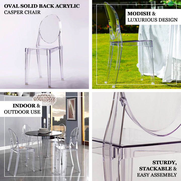 4 Pack Stackable Clear Acrylic Ghost Banquet Chairs with Oval Back Fully Assembled Armless Accent Chairs eHomemart