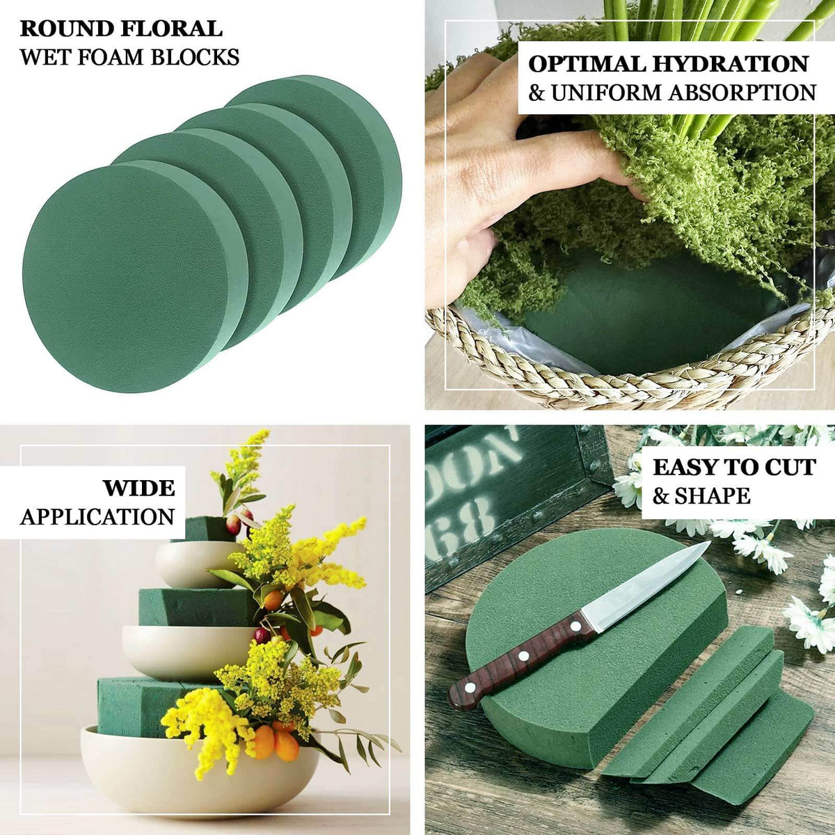 6 Pack Green Large Round Floral Foam Blocks for Fresh Flowers, Wet ...