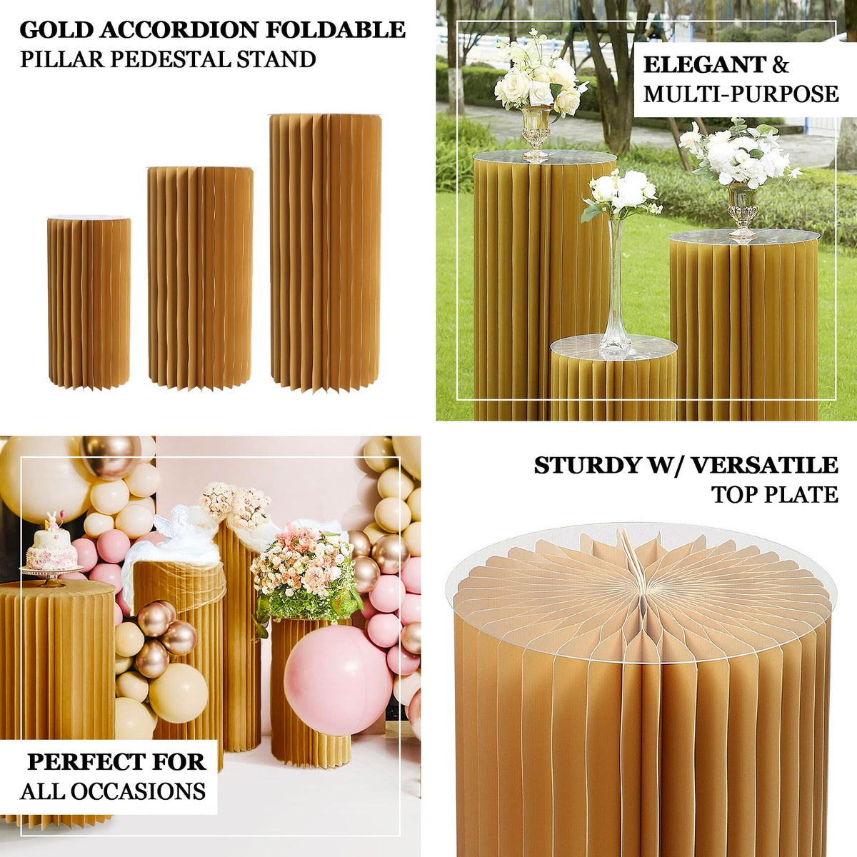 Gold Cylinder Pillar Pedestal Stand, Display Column Stand With Top Pla ...