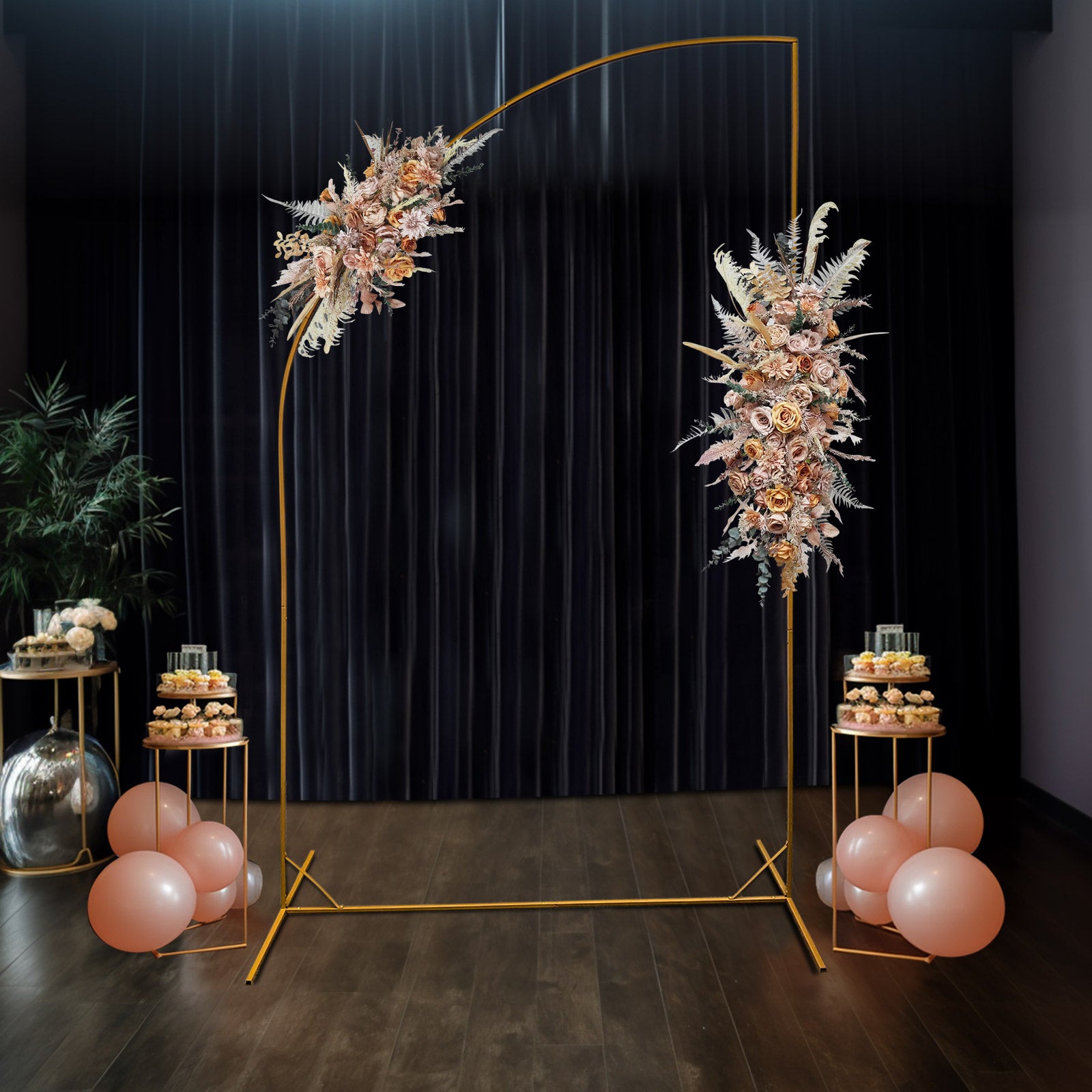 Gold Metal Arch Chiara Backdrop Stand, Half Moon Floral Frame Arbor ...