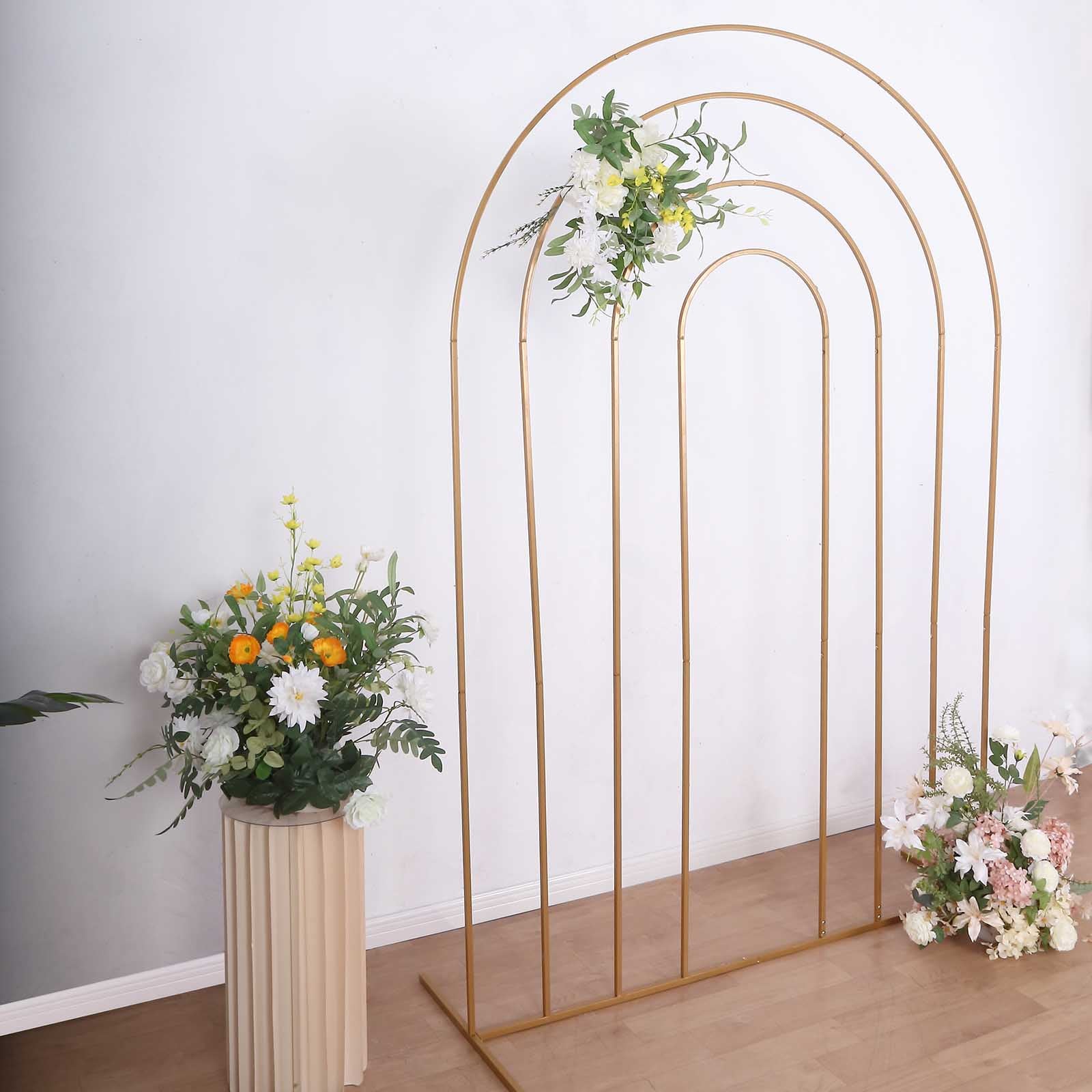 Gold Metal Multi-Layered Round Top Chiara Backdrop Stand, Rainbow Flor ...