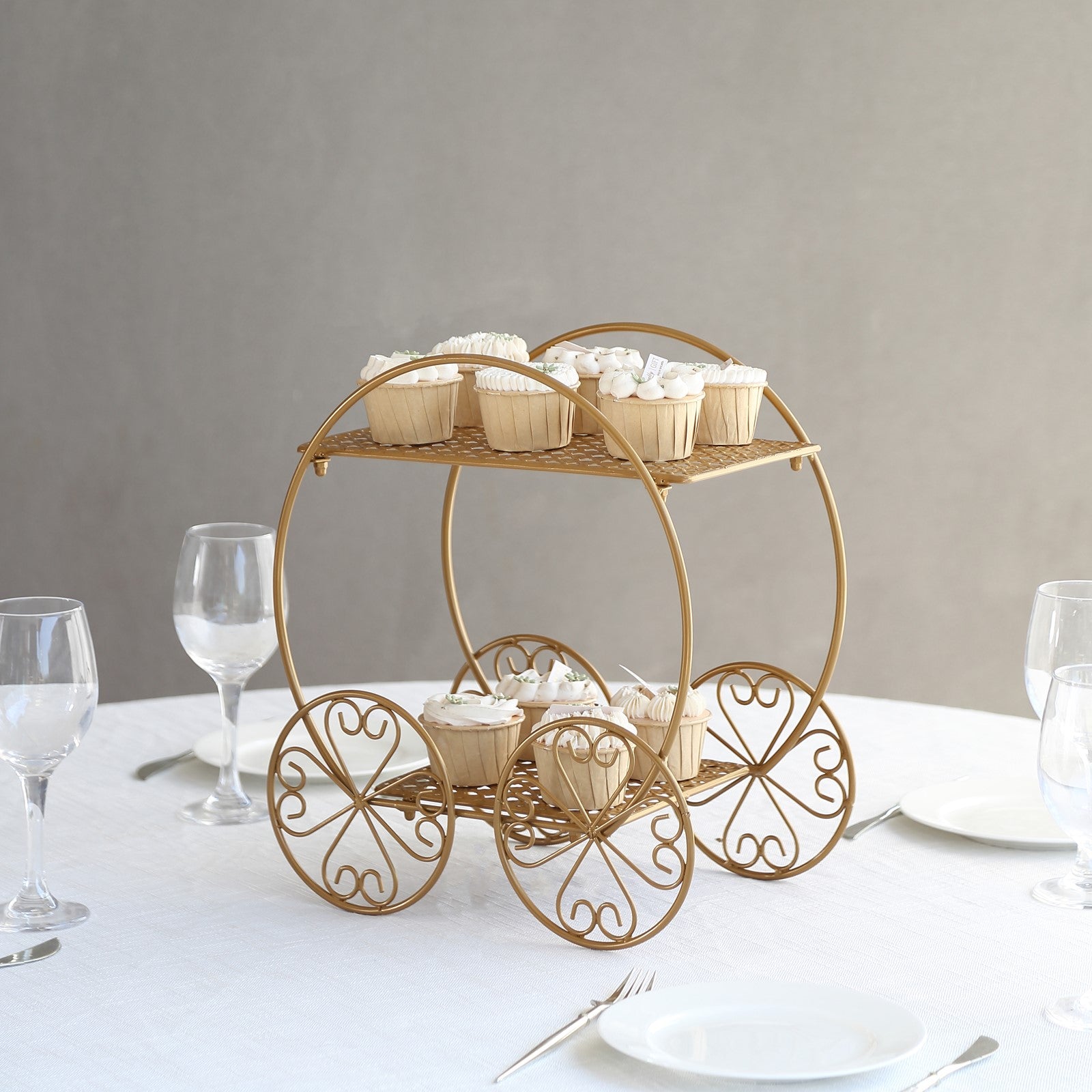 2-Tier Gold Metal Princess Carriage Dessert Display Stand | eHomemart