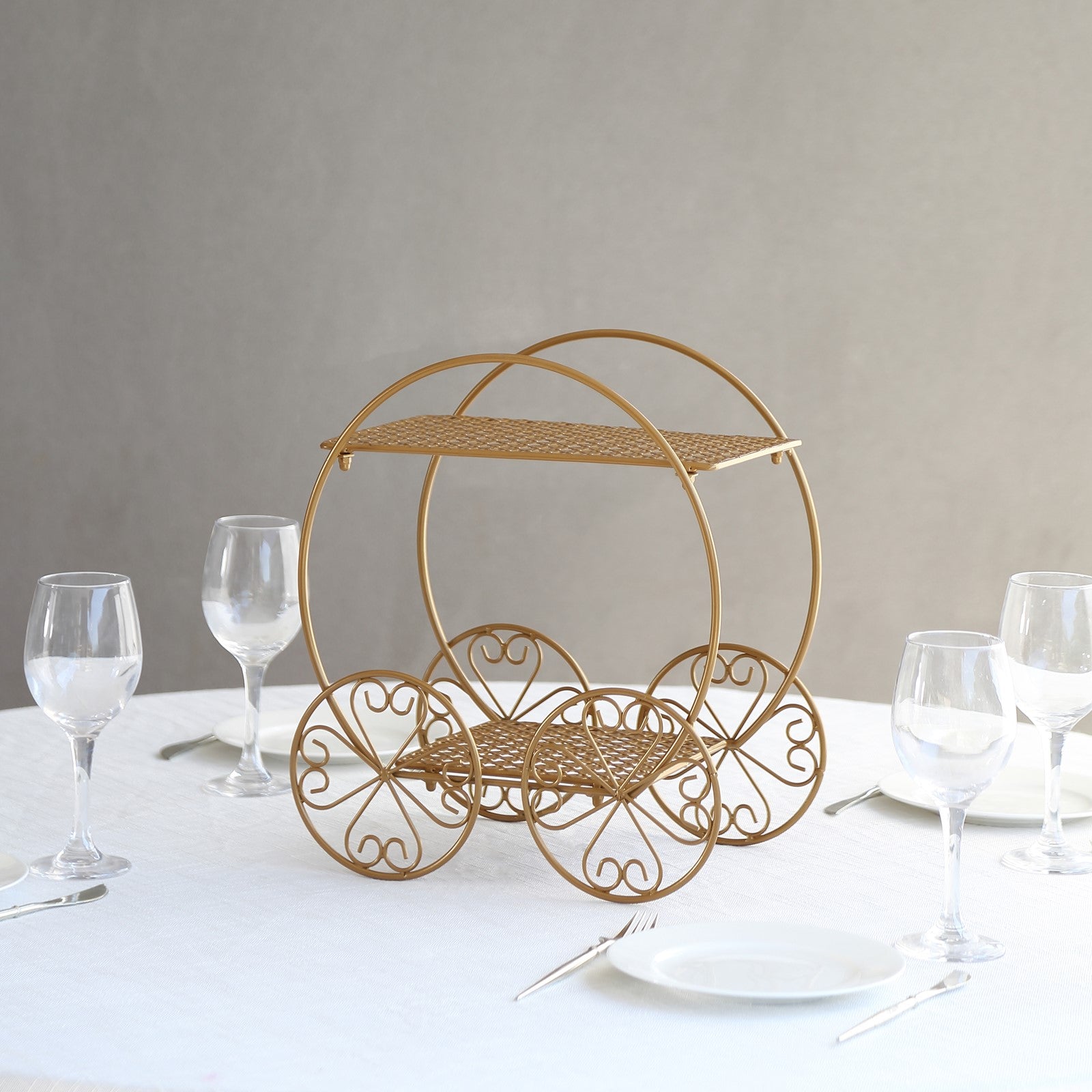 2-Tier Gold Metal Princess Carriage Dessert Display Stand | eHomemart