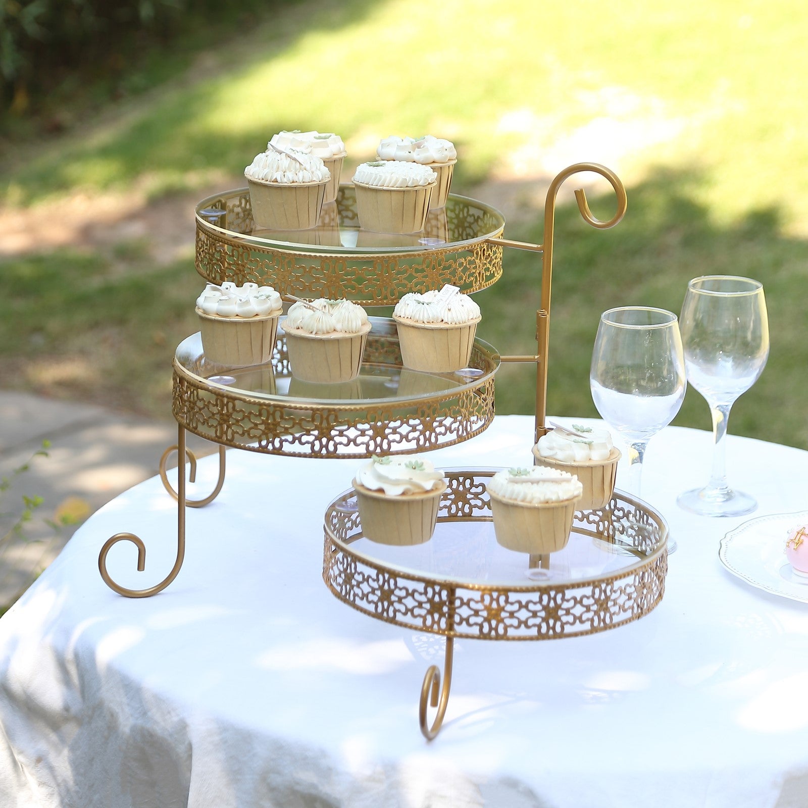 3-Tier Gold Metal Rotating Dessert Display Stand With Clear Acrylic ...