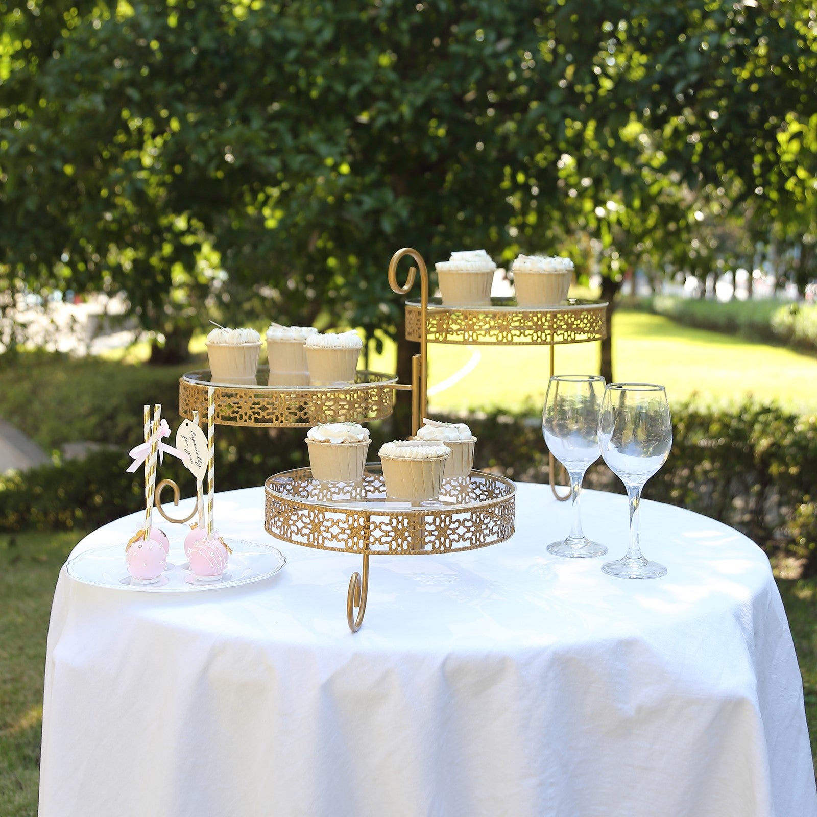 3-Tier Gold Metal Rotating Dessert Display Stand With Clear Acrylic ...