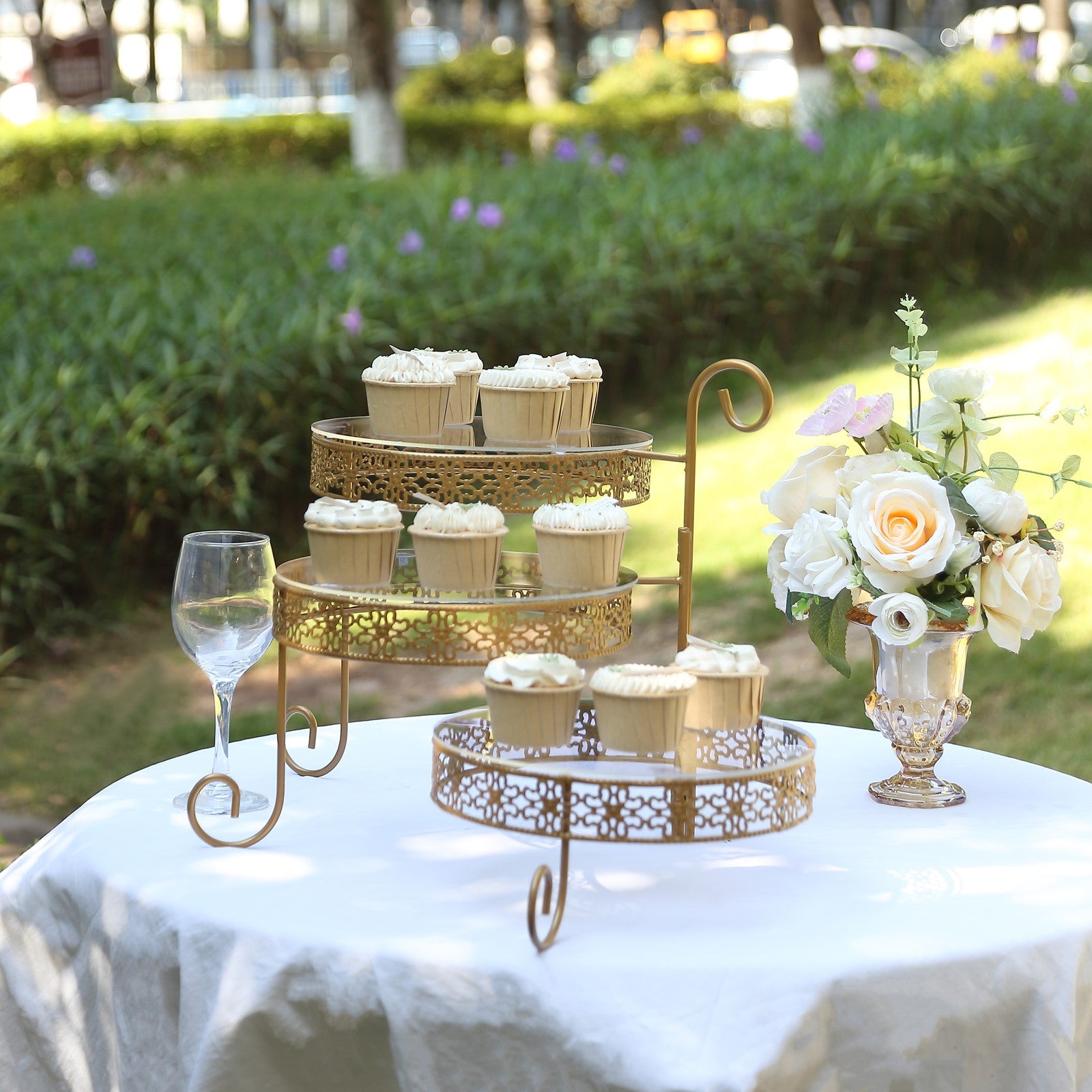 3-Tier Gold Metal Rotating Dessert Display Stand With Clear Acrylic ...