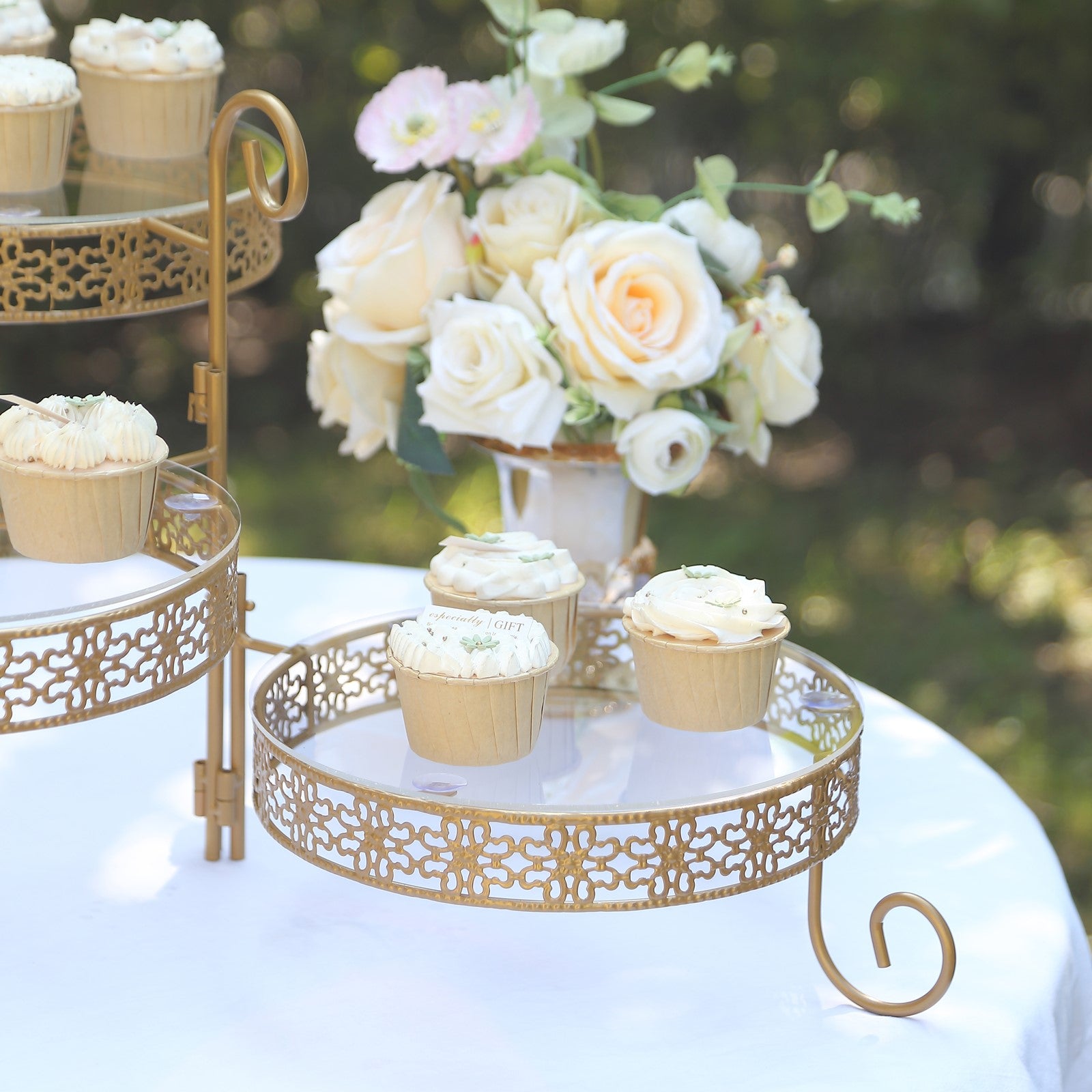 3-Tier Gold Metal Rotating Dessert Display Stand With Clear Acrylic ...