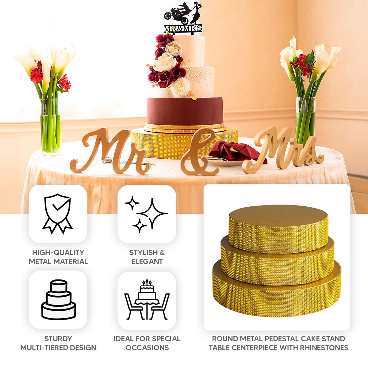 Gold Round Metal Pedestal Stand, Dessert Table Display Centerpiece ...