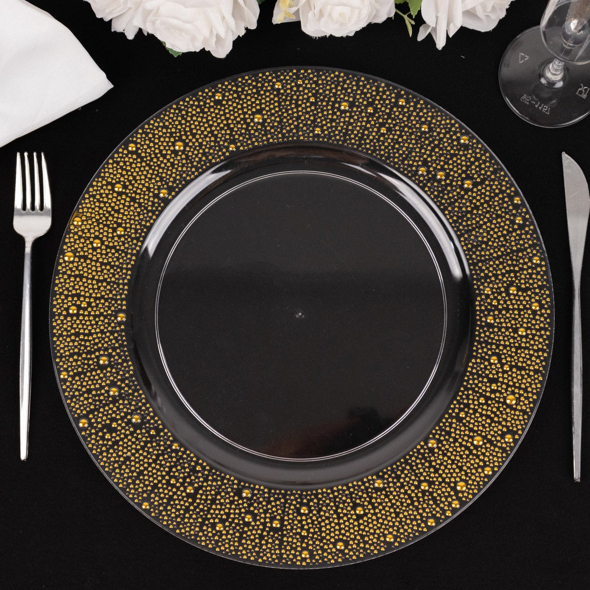 Clear / Gold Pearl Beaded Plastic Charger Plates | eHomemart