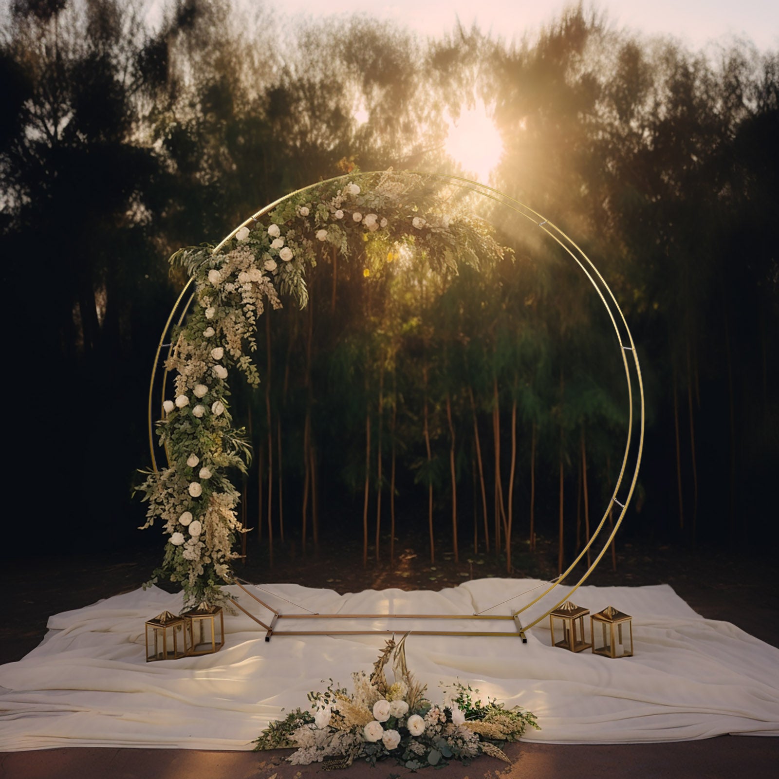 Heavy Duty Gold Metal Double Hoop Arch Photo Backdrop Stand, Round ...
