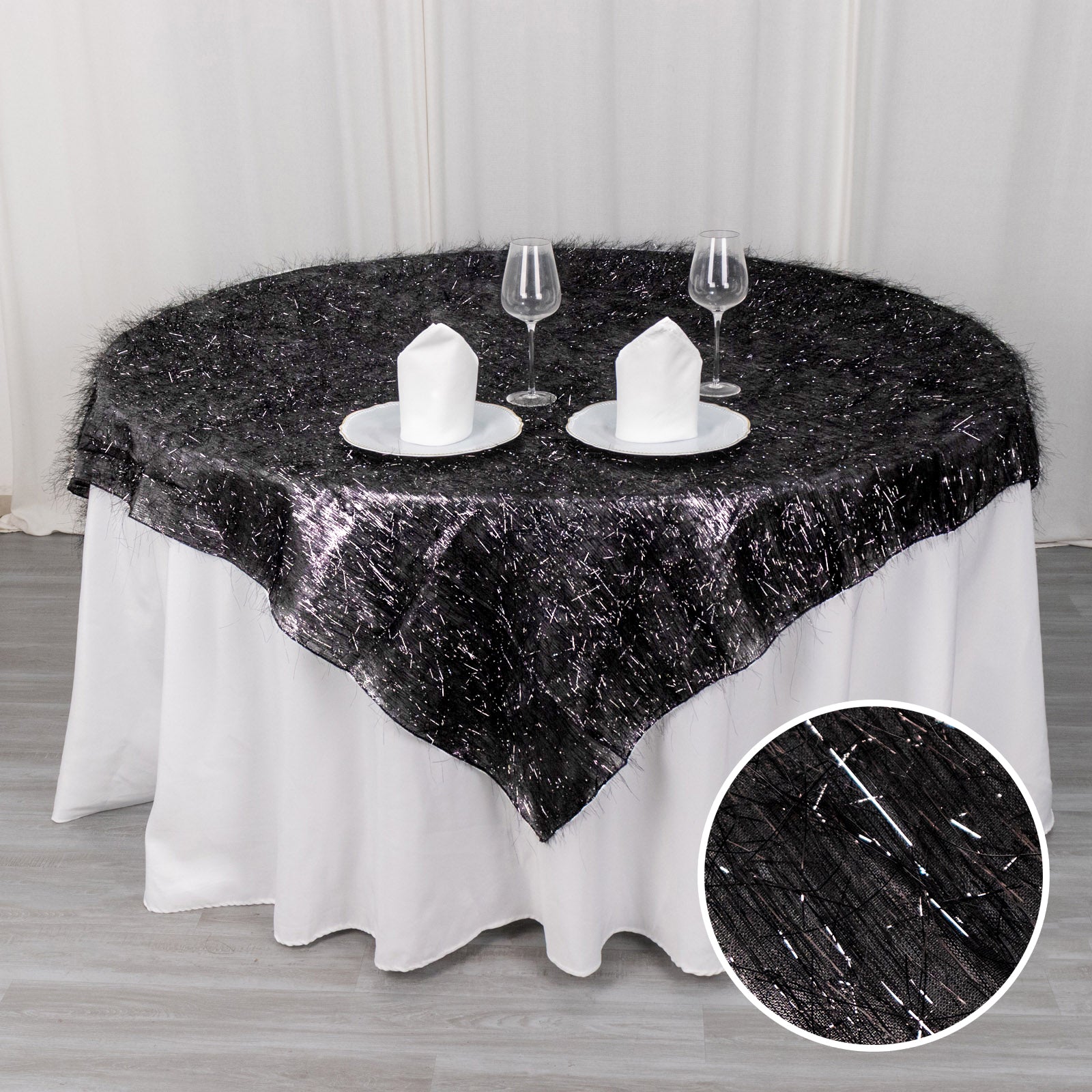 Metallic Fringe Shag Tinsel Square Polyester Table Overlay 72" – eHomemart