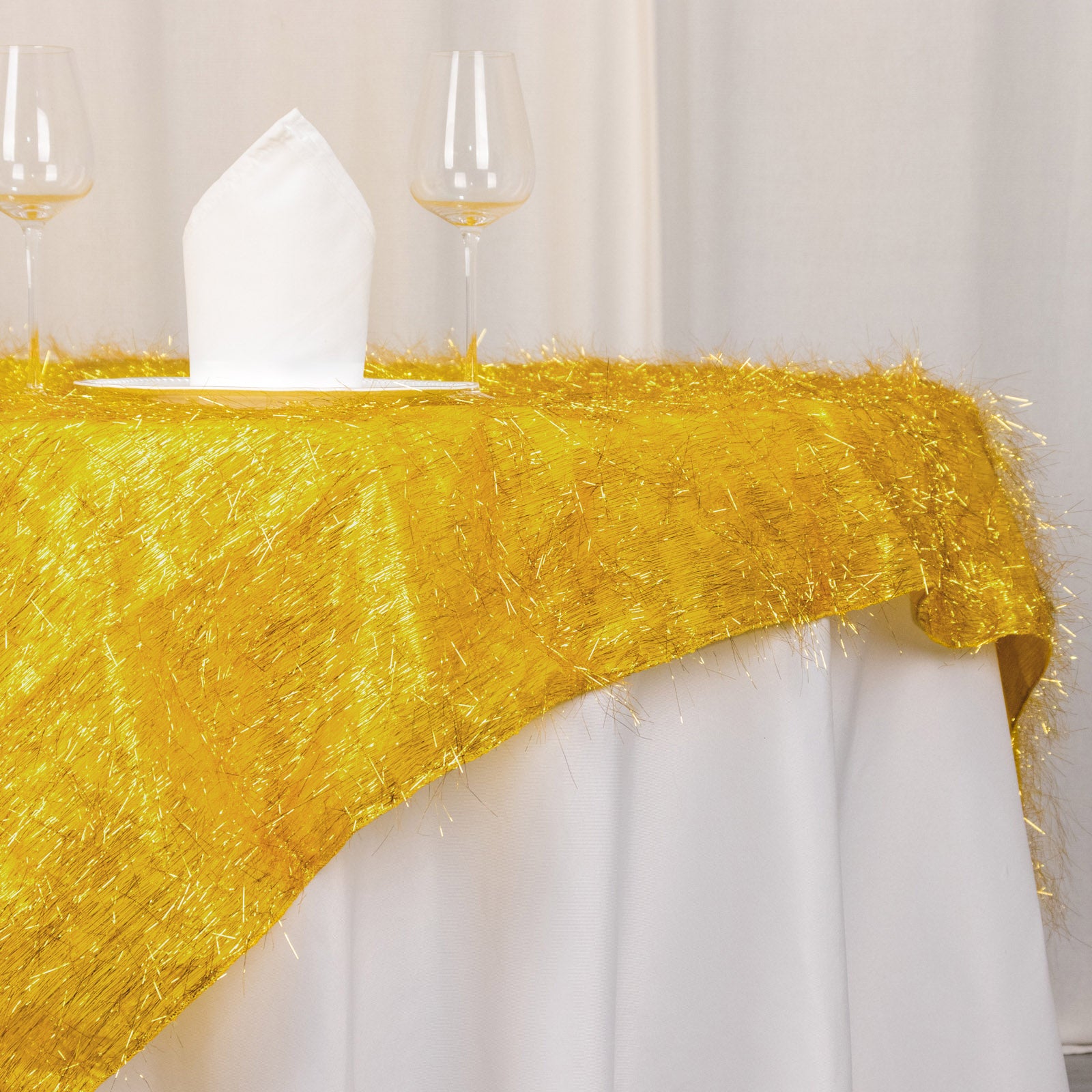 Metallic Fringe Shag Tinsel Square Polyester Table Overlay 72" – eHomemart