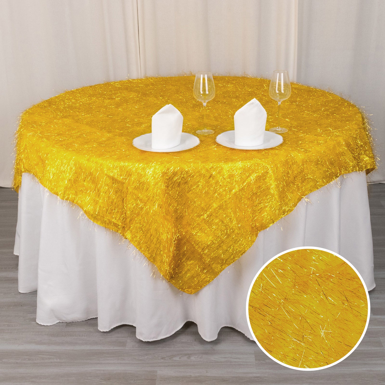 Metallic Fringe Shag Tinsel Square Polyester Table Overlay 72" – eHomemart