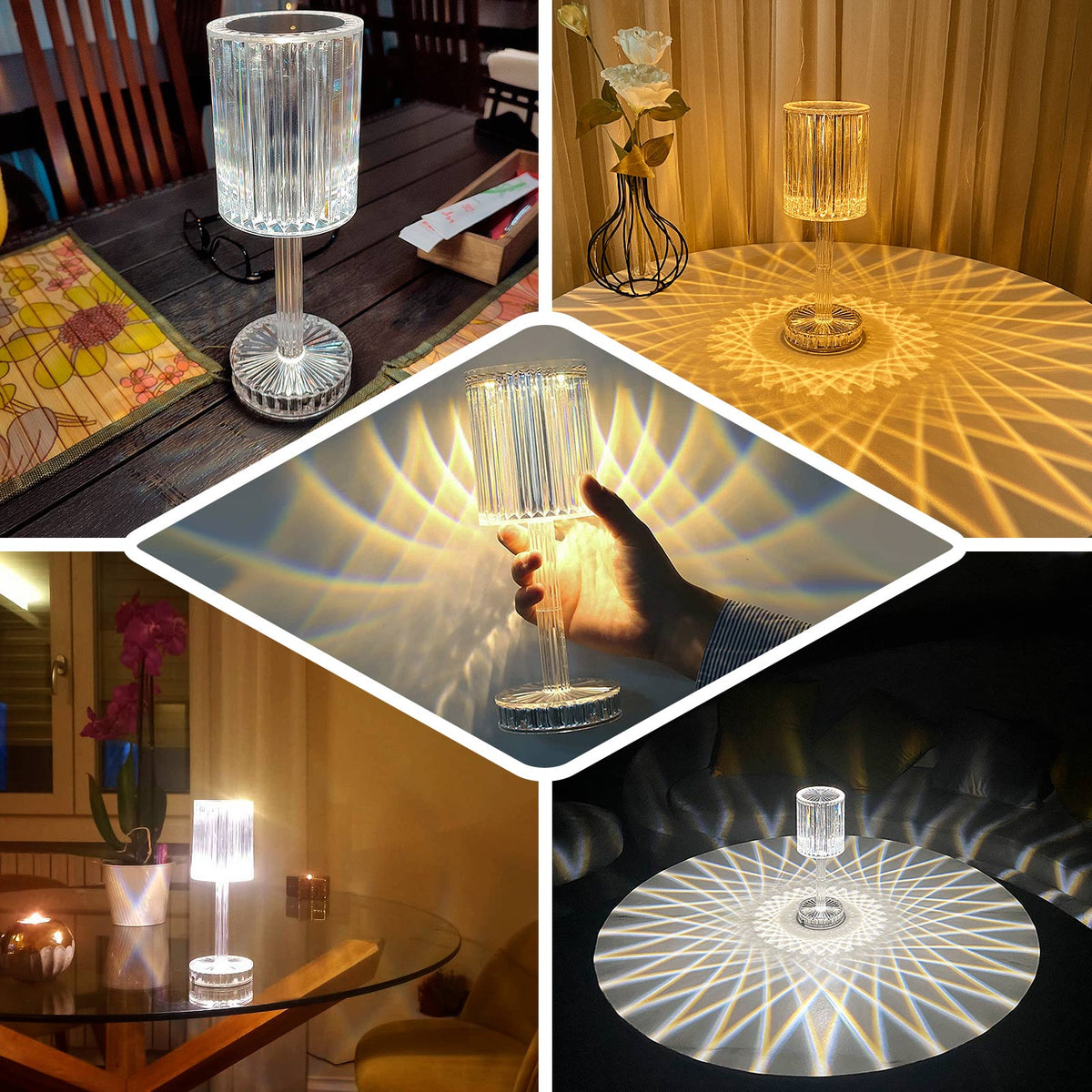 LED Acrylic Crystal Cylinder Cordless Table Lamp – eHomemart