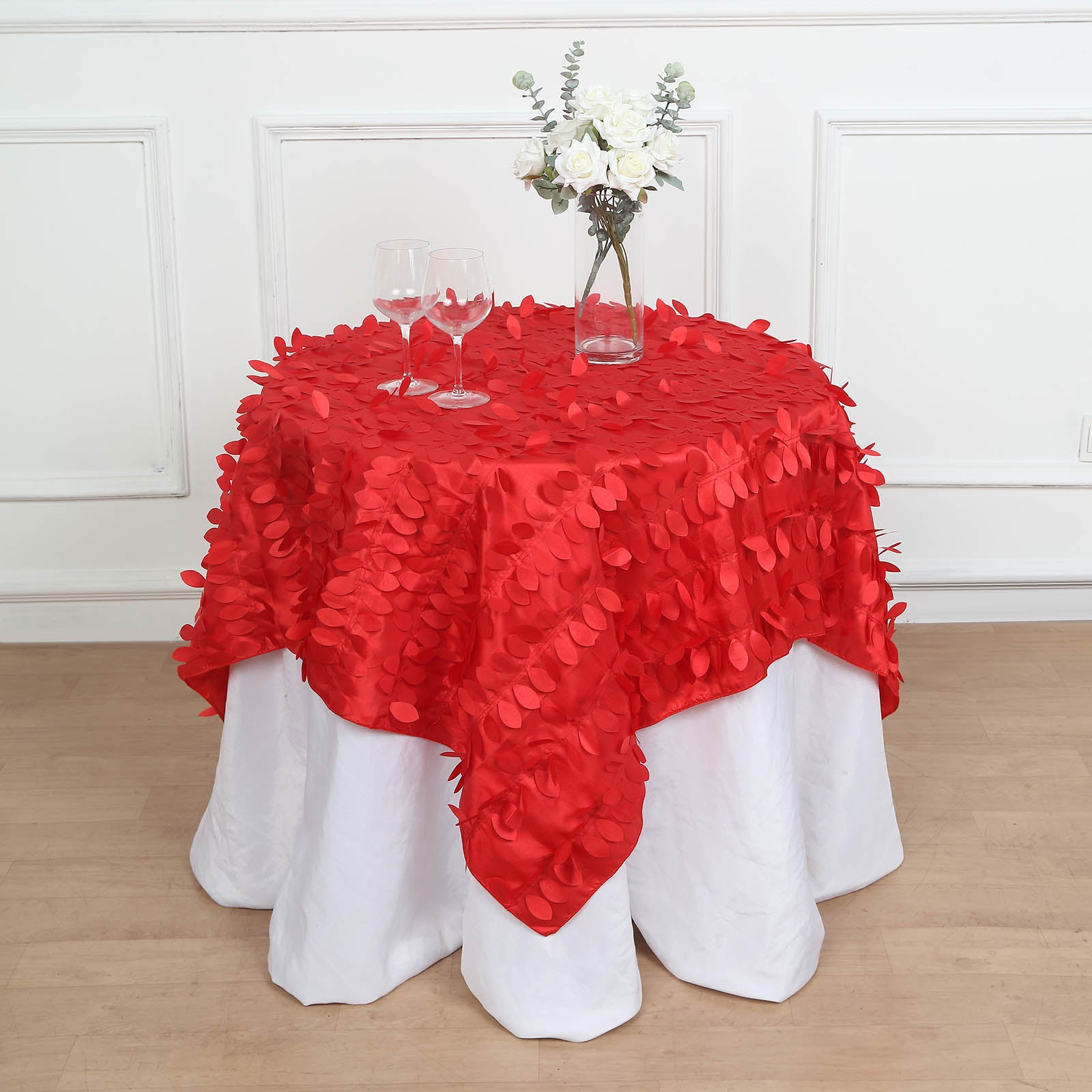 3D Leaf Petal Taffeta Fabric Square Table Overlay 54" – eHomemart
