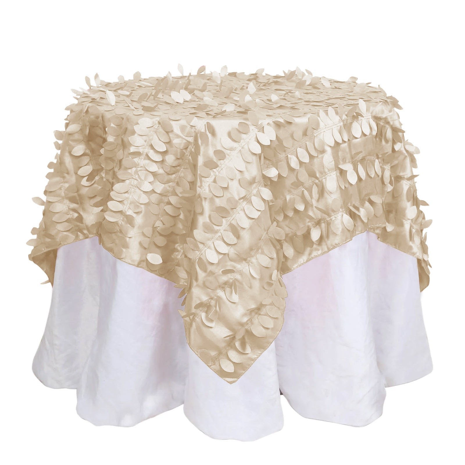 3D Leaf Petal Taffeta Fabric Square Table Overlay 54" – eHomemart