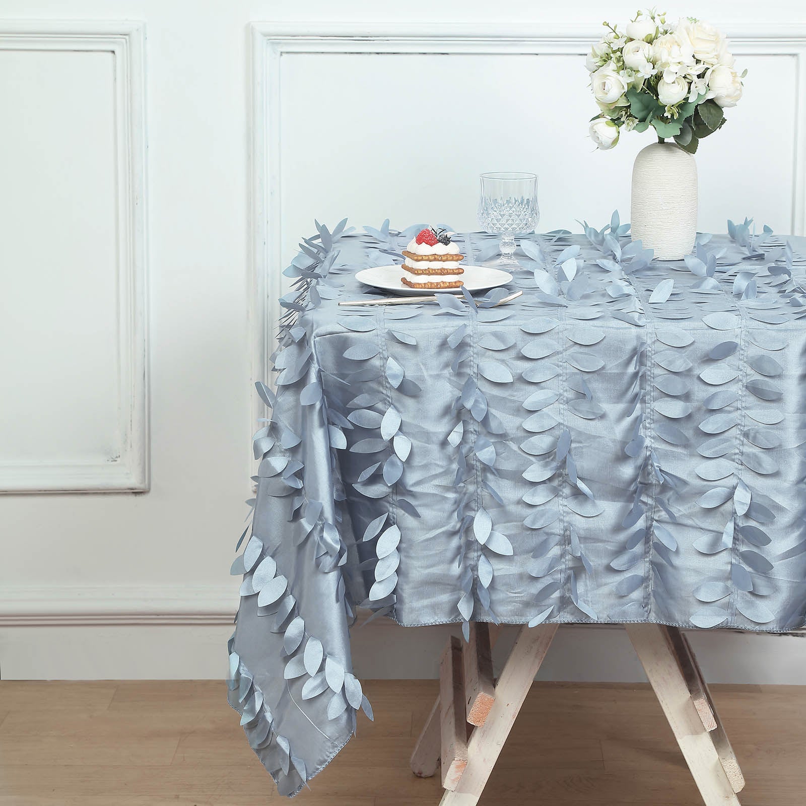 3D Leaf Petal Taffeta Fabric Square Table Overlay 54" – eHomemart