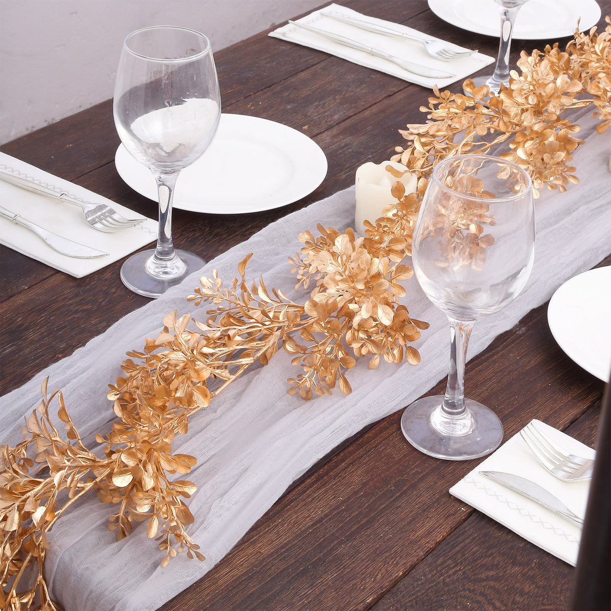 Metallic Gold Artificial Boxwood Leaf Table Garland Faux Hanging Vine ...