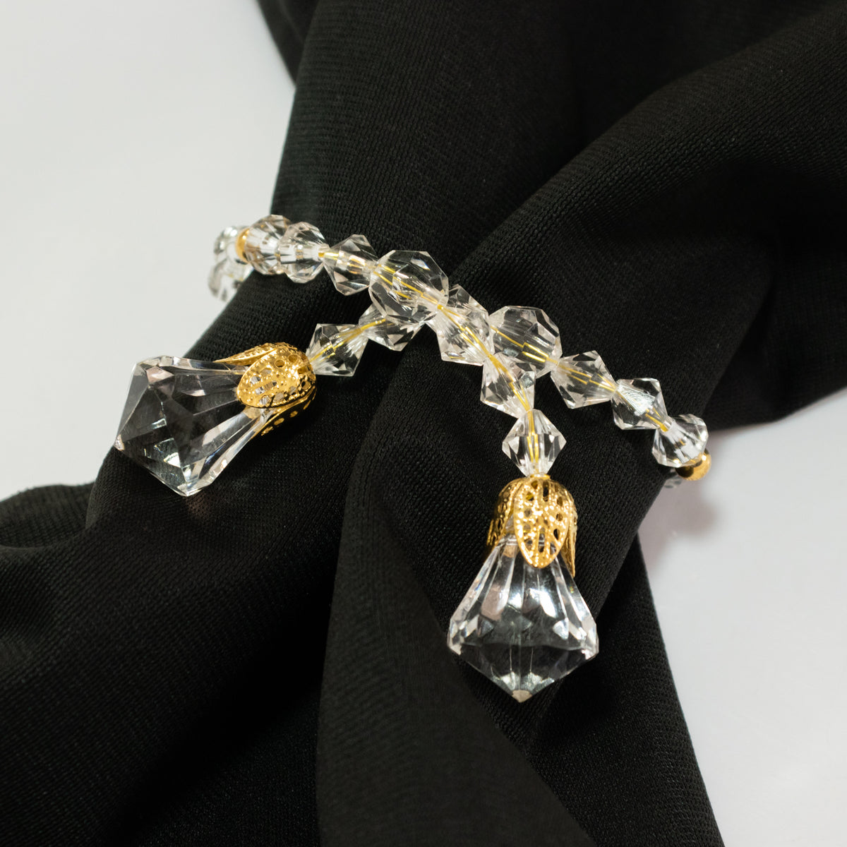 10 Pack Clear Crystal Beaded Napkin Rings with Gold Accents 10" | eHomemart