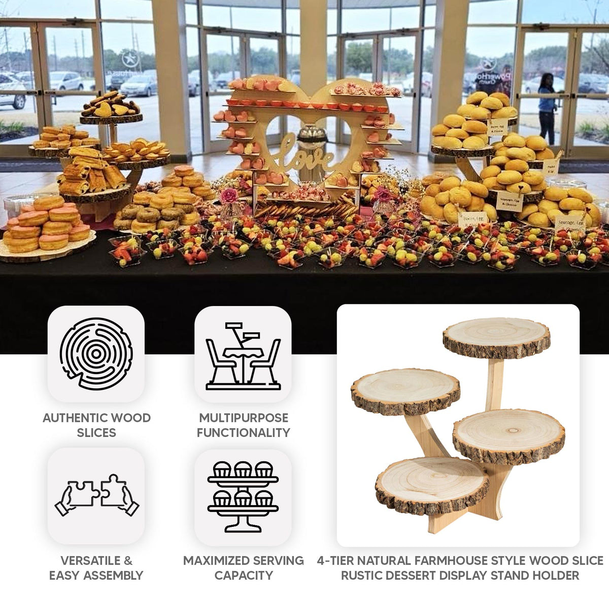 4-Tier Natural Wood Slice Pedestal Riser | eHomemart