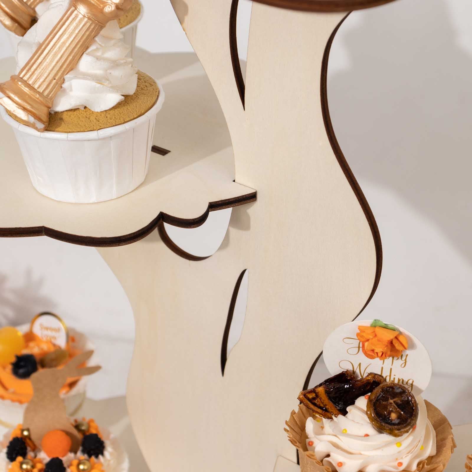 5-Tier Natural Laser Cut Wooden Tree Tower Pedestal Riser, Rustic Dess ...