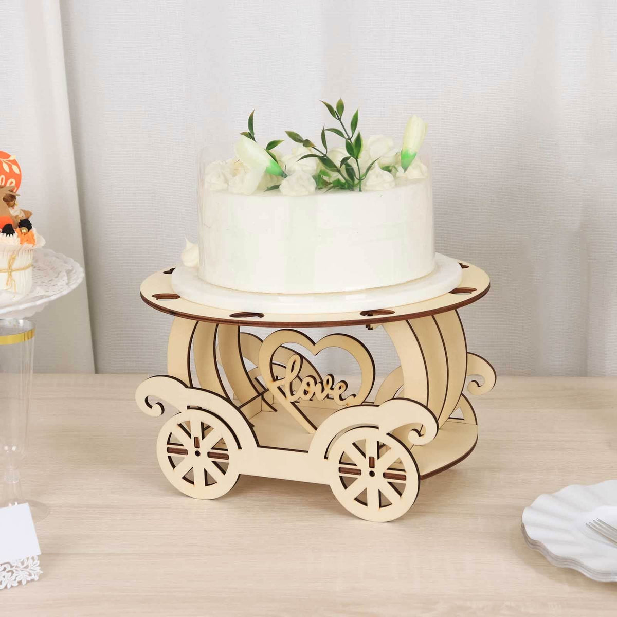 Natural Wooden Carriage Display Stand, Laser Cut Dessert Holder – eHomemart