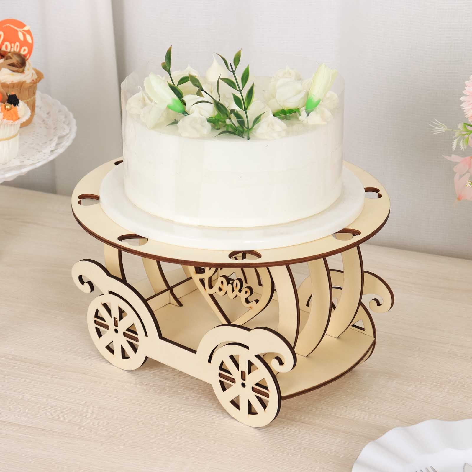 Natural Wooden Carriage Display Stand, Laser Cut Dessert Holder – eHomemart
