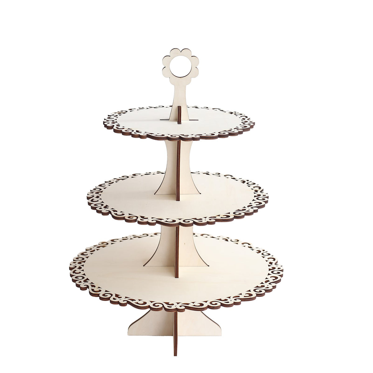 3-Tier Natural Wooden Dessert Display Stand with Floral Edge – eHomemart