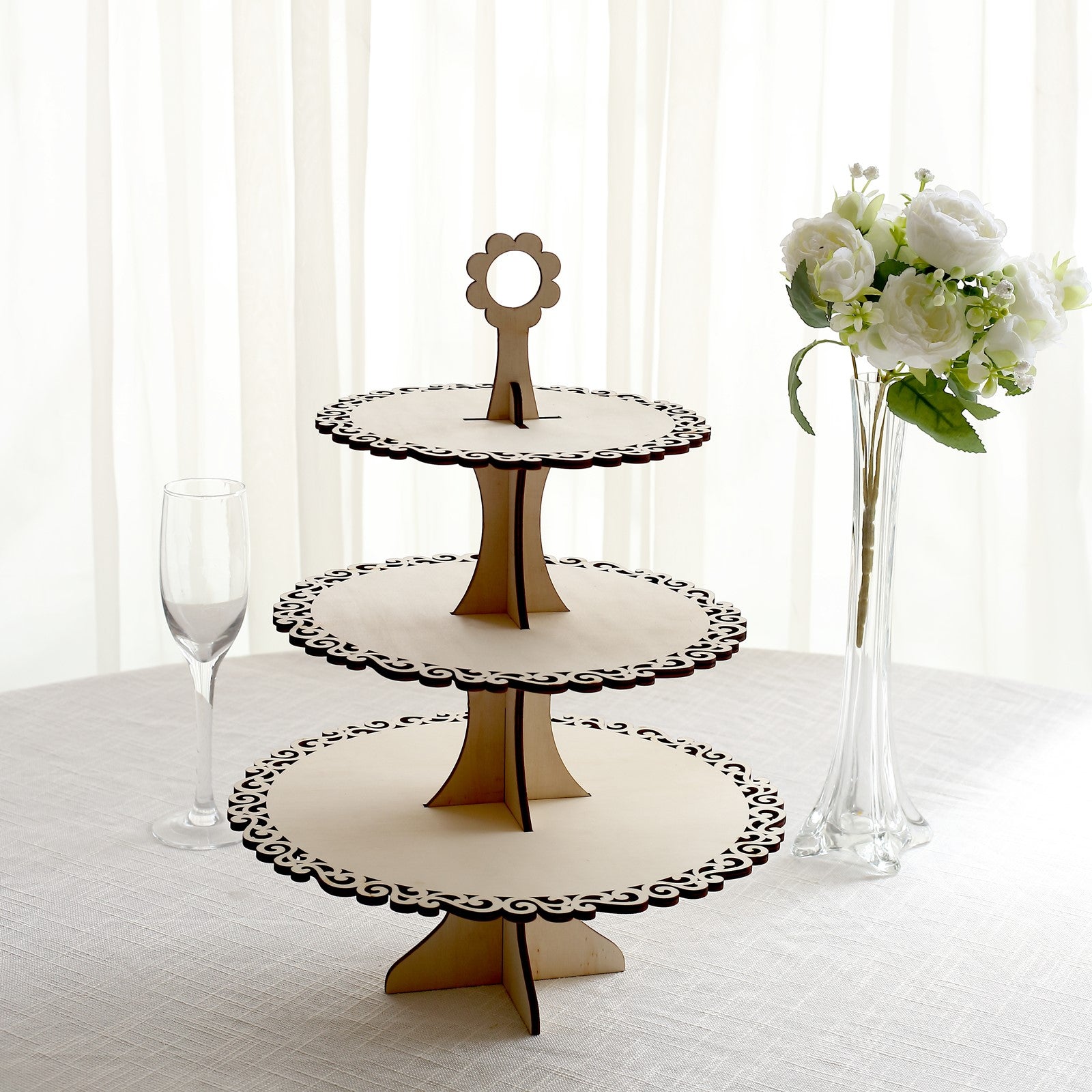 3-Tier Natural Wooden Dessert Display Stand with Floral Edge – eHomemart