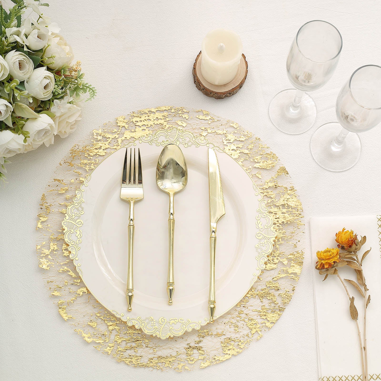 Metallic Foil Mesh Table Disposable Placemats, Round Dining Mats 13 ...