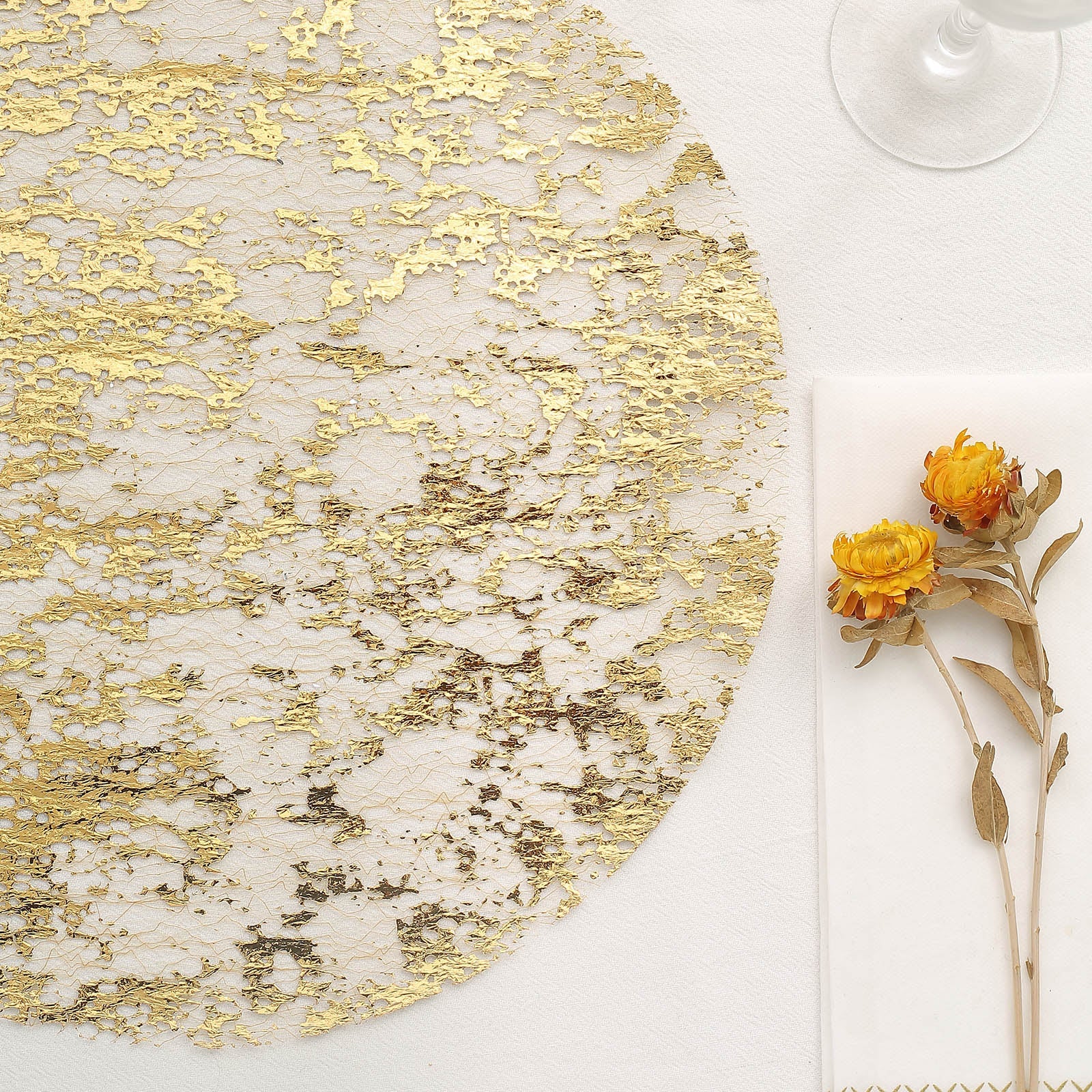 Metallic Foil Mesh Table Disposable Placemats, Round Dining Mats 13 ...