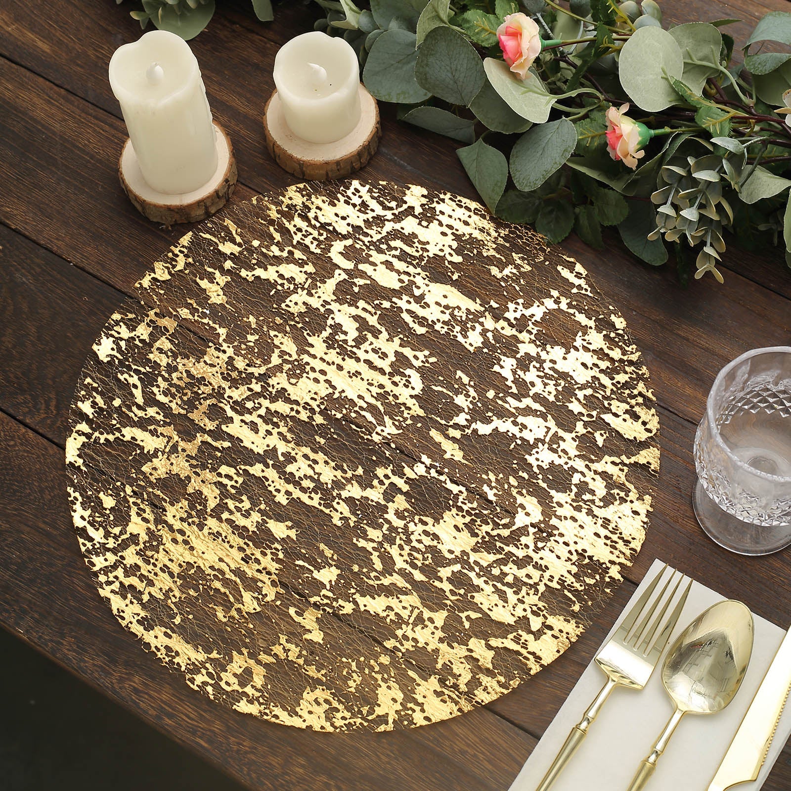 Metallic Foil Mesh Table Disposable Placemats, Round Dining Mats 13 ...