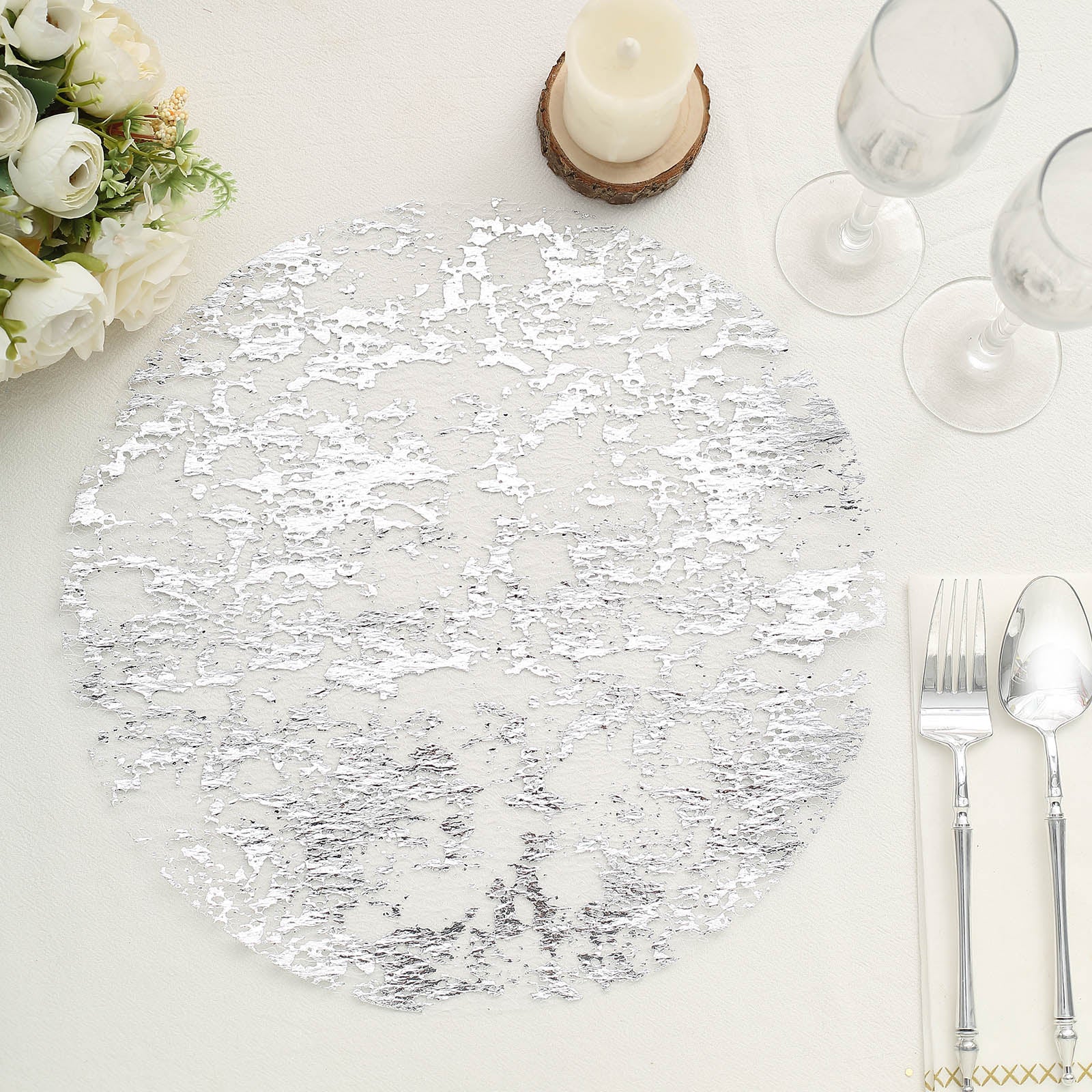 Metallic Foil Mesh Table Disposable Placemats, Round Dining Mats 13 ...