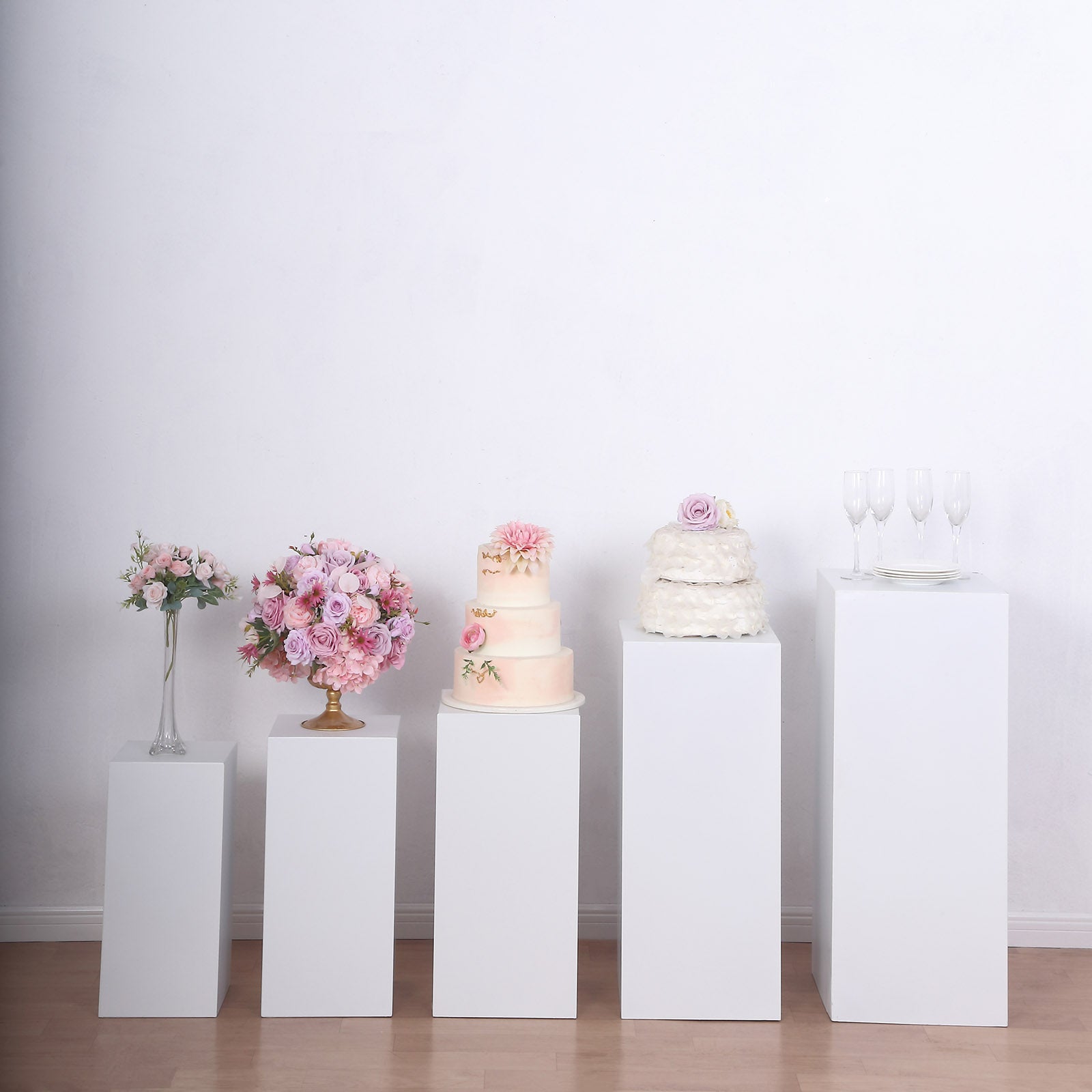 Set of 5 White Metal Rectangular Prop Pedestal Stands For Aisle Decor ...