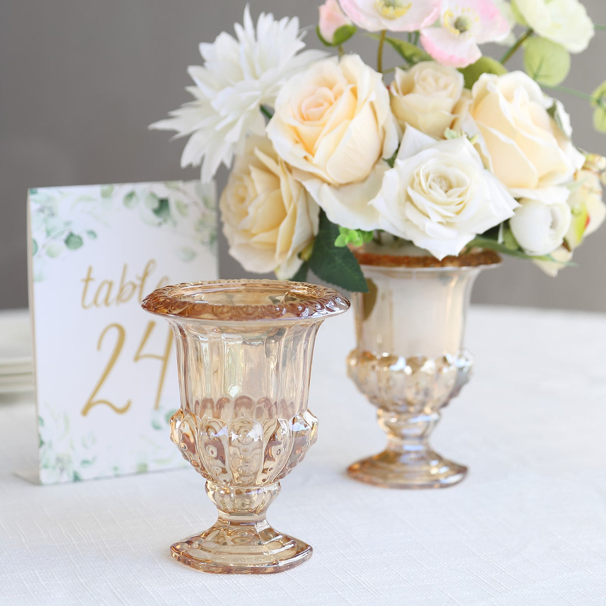2 Pack Glass Flower Vases in Classic Roman Urn Style, Mini Pedestal ...