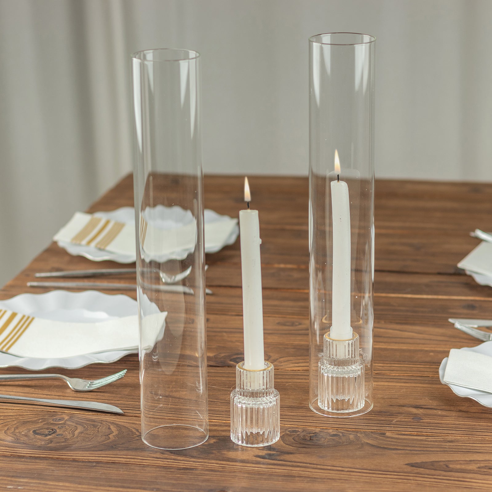 Clear Glass Pillar Hurricane Candle Shades with 2.25" Wide Open Ends ...